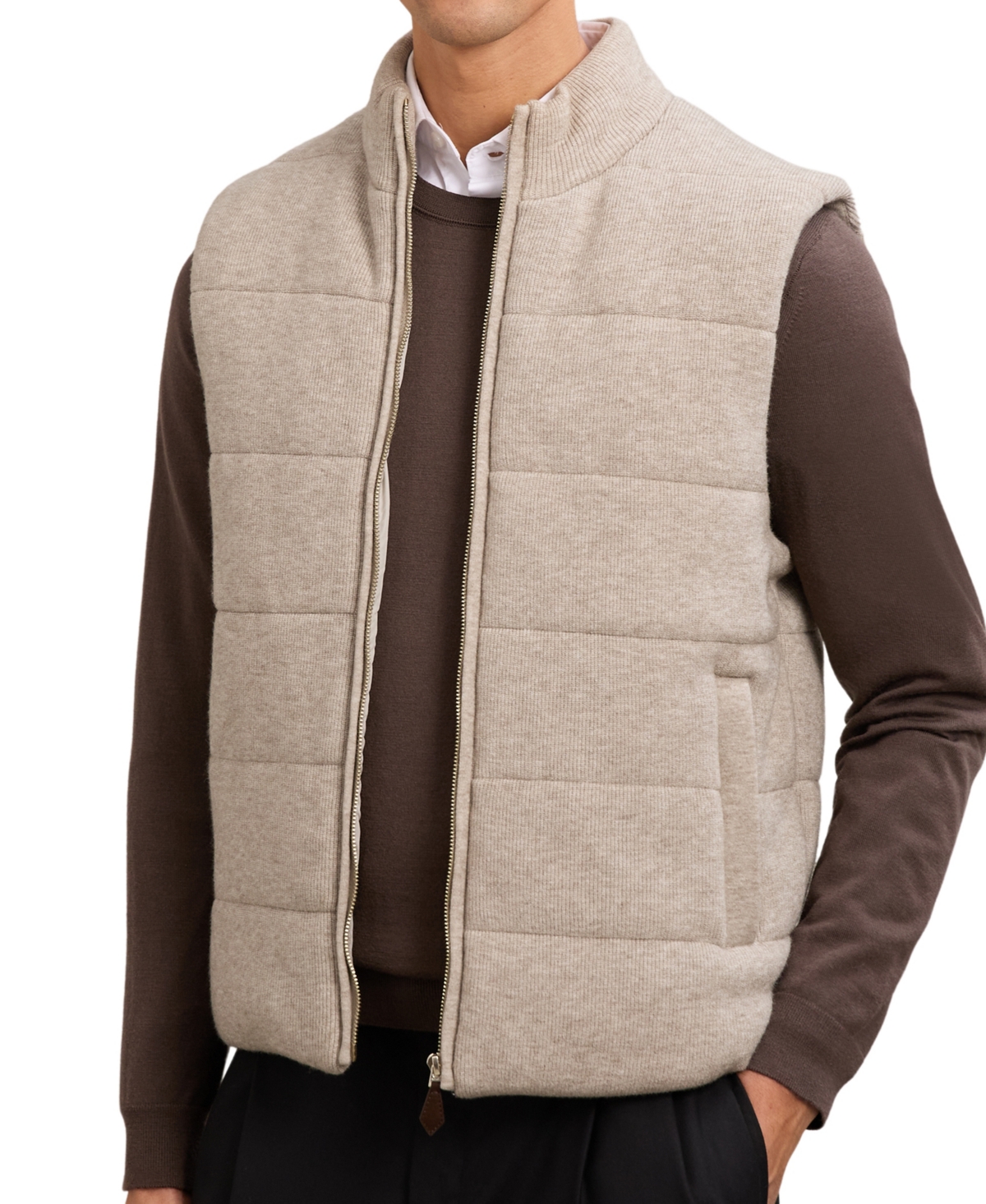 Click here for Reiss Mens Rib-Knit Zip-Through Gilet - Oatmeal prices