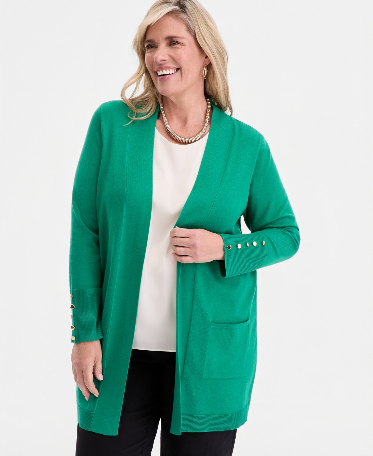 Click here for Jm Collection Plus Size Open-Front Long-Sleeve Car... prices