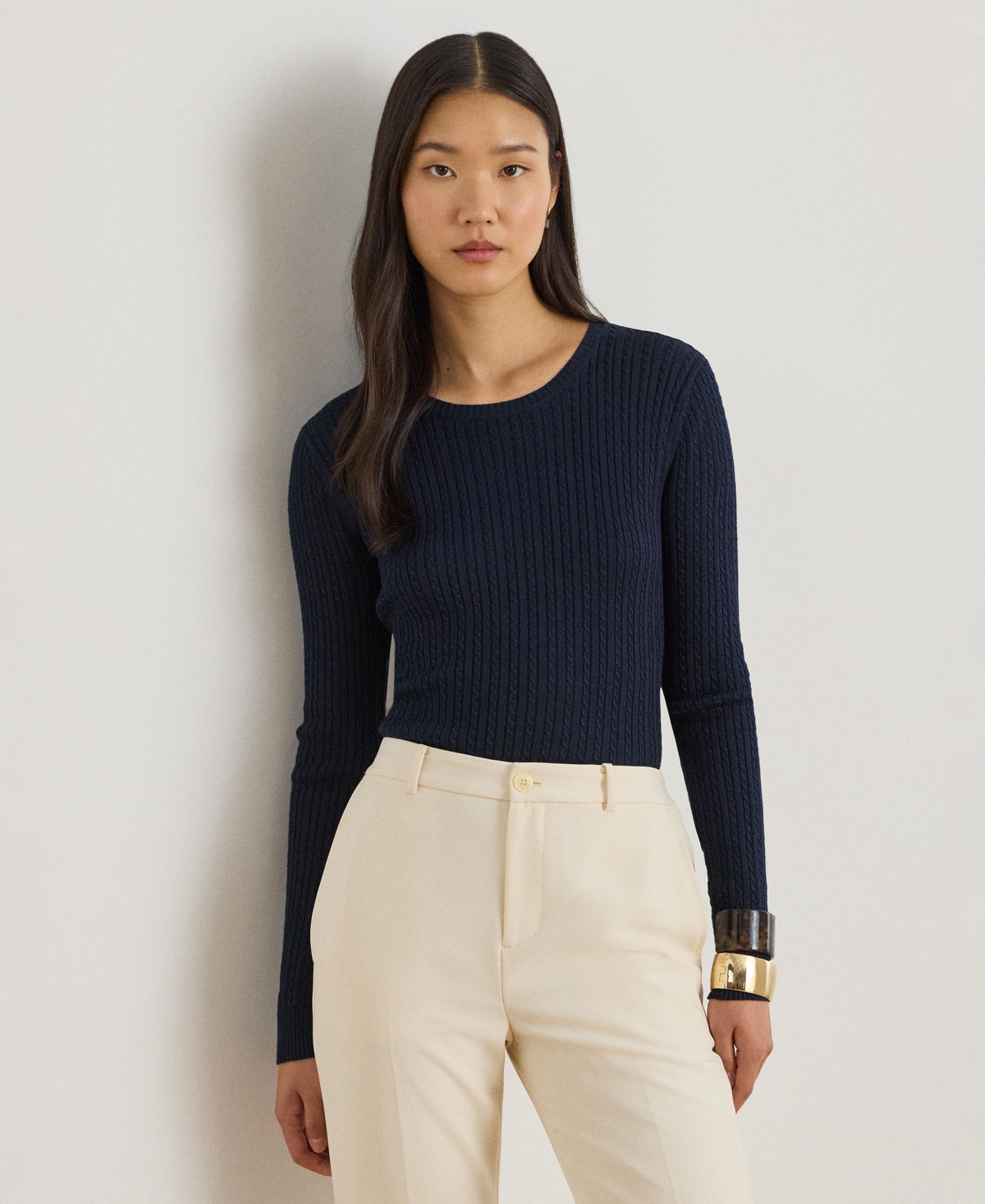 Lauren Ralph Lauren Womens Mini-Cable Crewneck Sweater - Lauren Navy
