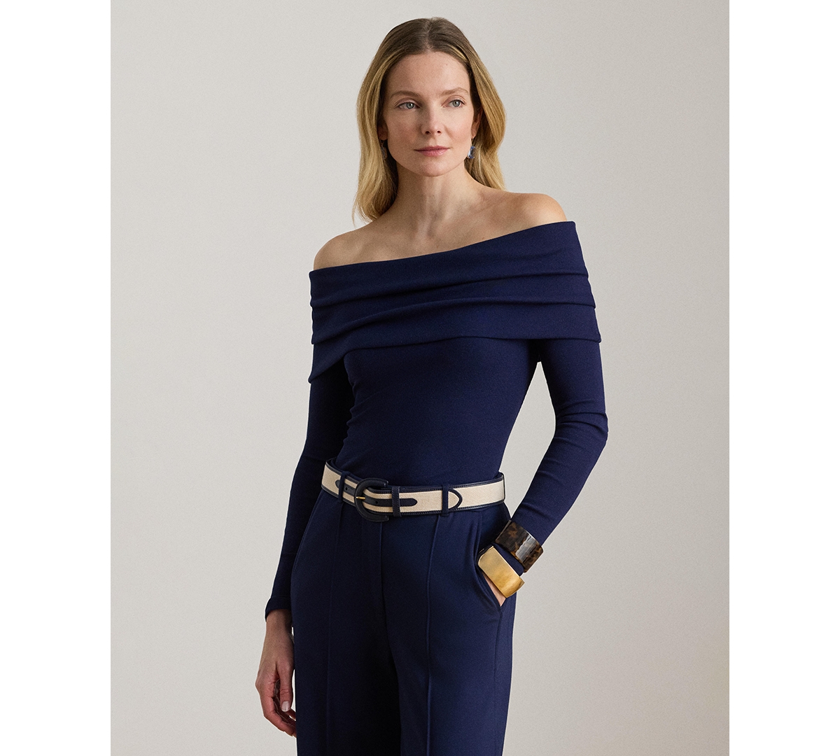 Click here for Lauren Ralph Lauren Womens Ribbed Off-The-Shoulder... prices