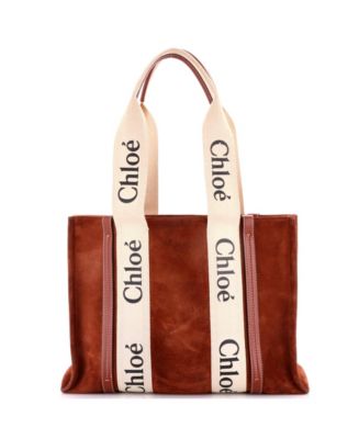 Pre-Owned Chloe Medium Woody Tote Suede with Canvas - Macy's