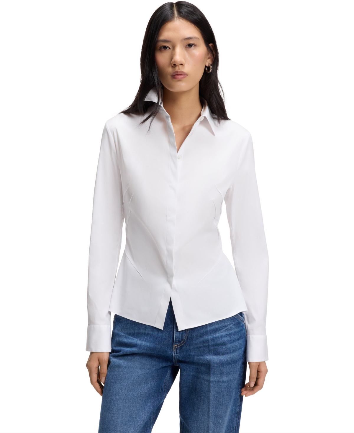 Click here for Boss by Hugo Boss Womens Cotton-Blend Poplin Slim-... prices