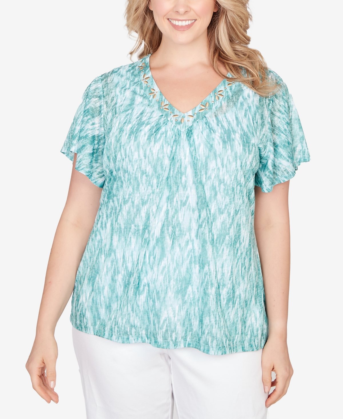 Click here for Hearts Of Palm Plus Size Printed Knit Burnout Shor... prices