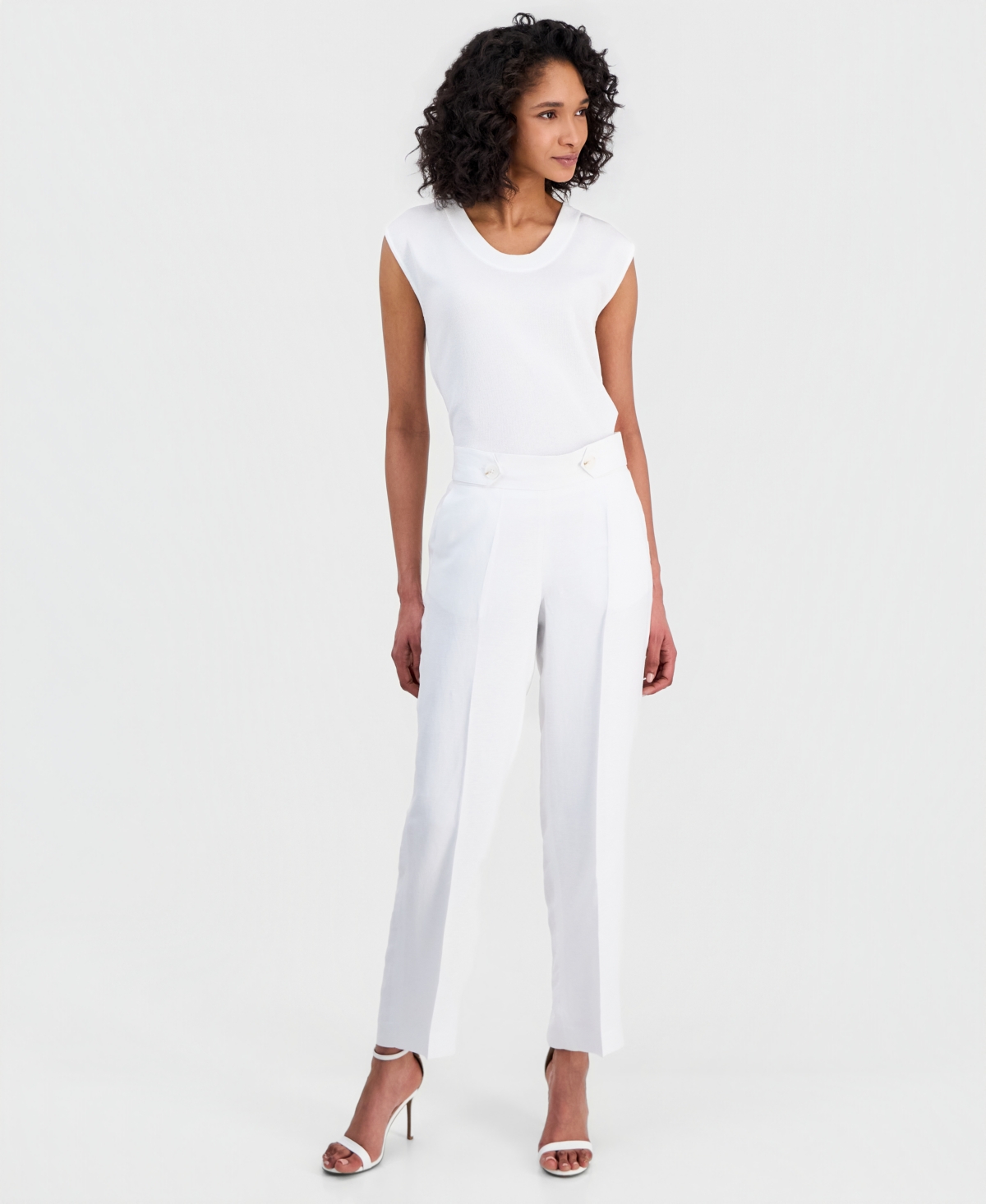 Click here for Anne Klein Womens Linen-Blend Tab-Waist Pull-On Tr... prices