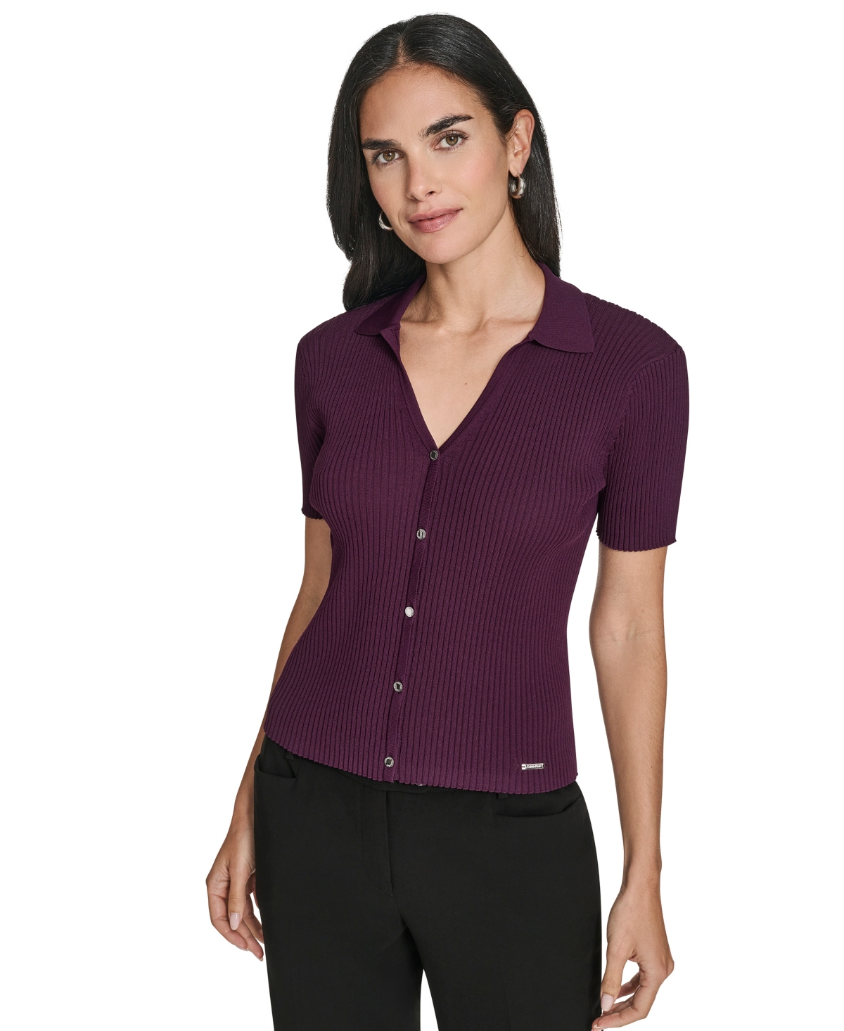 Click here for Calvin Klein Womens Collared Neck Short-Sleeve Swe... prices