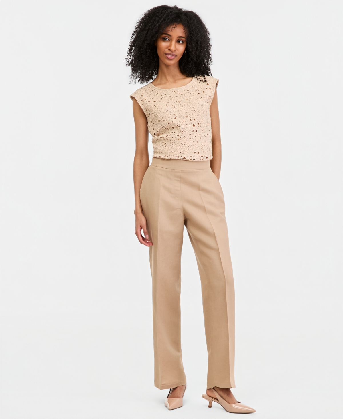 Click here for Kasper Womens Linen-Blend Pull-On Pants - Toasted... prices