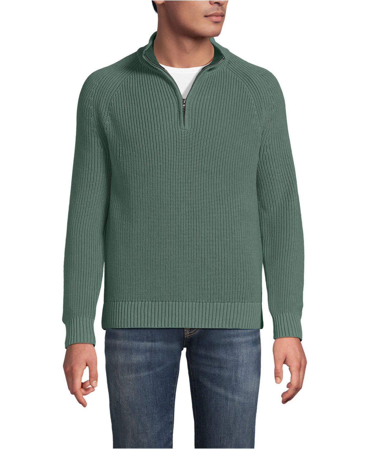 Click here for Lands End Mens Drifter Quarter Zip Sweater - Eucal... prices