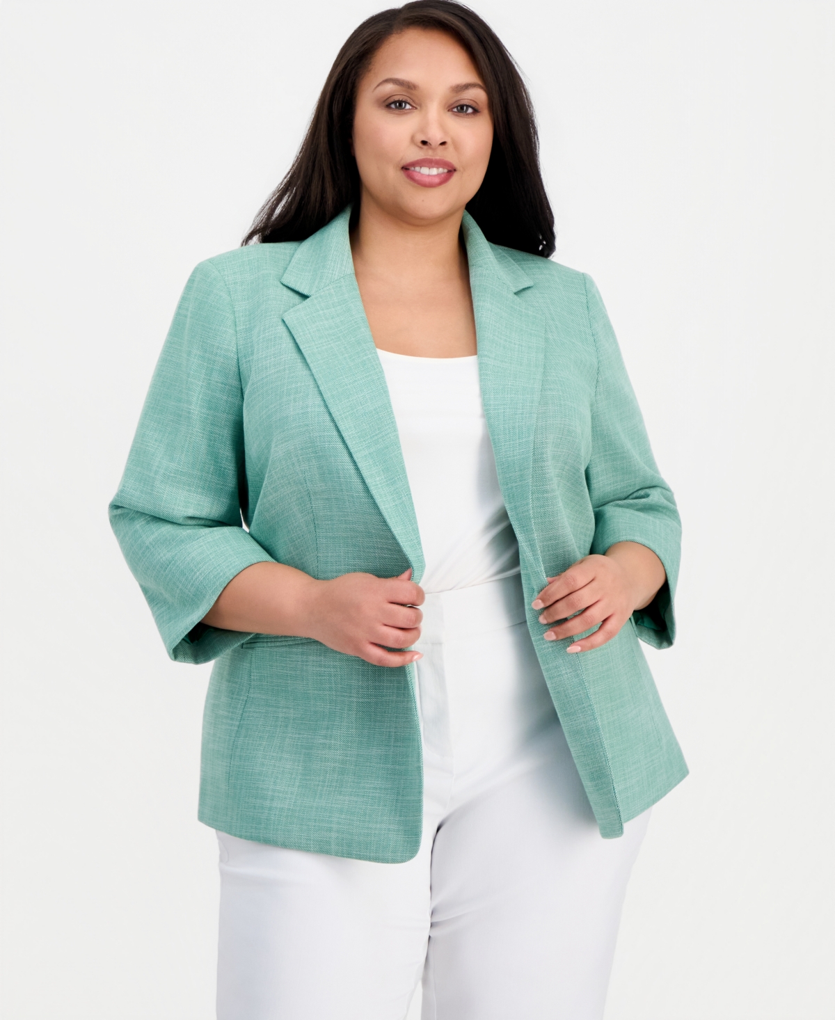 Click here for Kasper Plus Size Notch-Lapel One-Button Blazer - L... prices