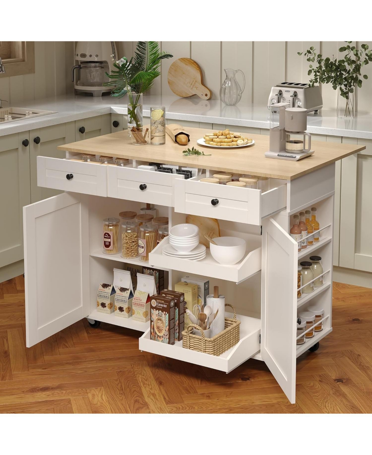 Click here for gaomon Rolling Kitchen Island with Drop Leaf Count... prices