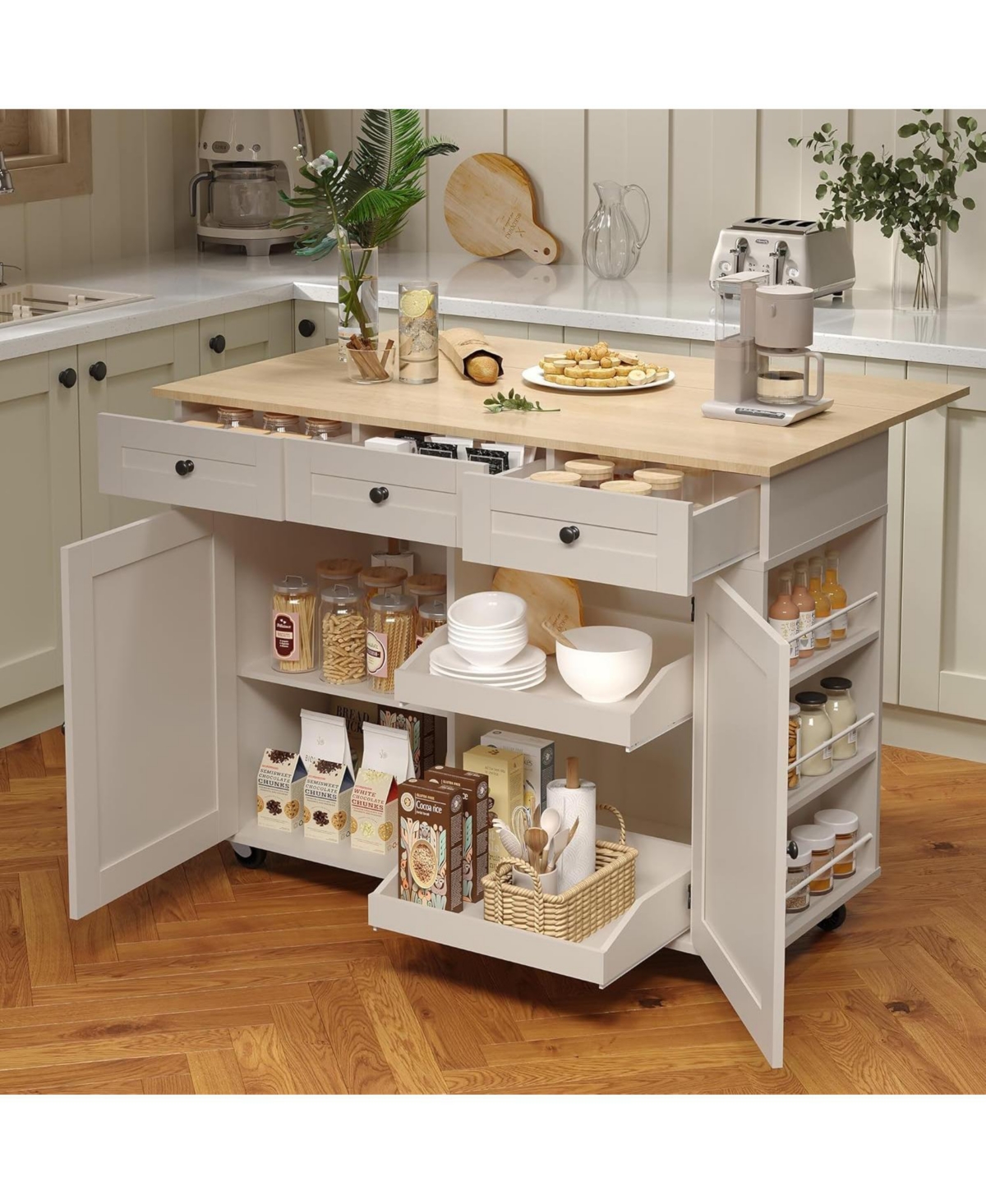 Click here for gaomon Rolling Kitchen Island with Drop Leaf Count... prices