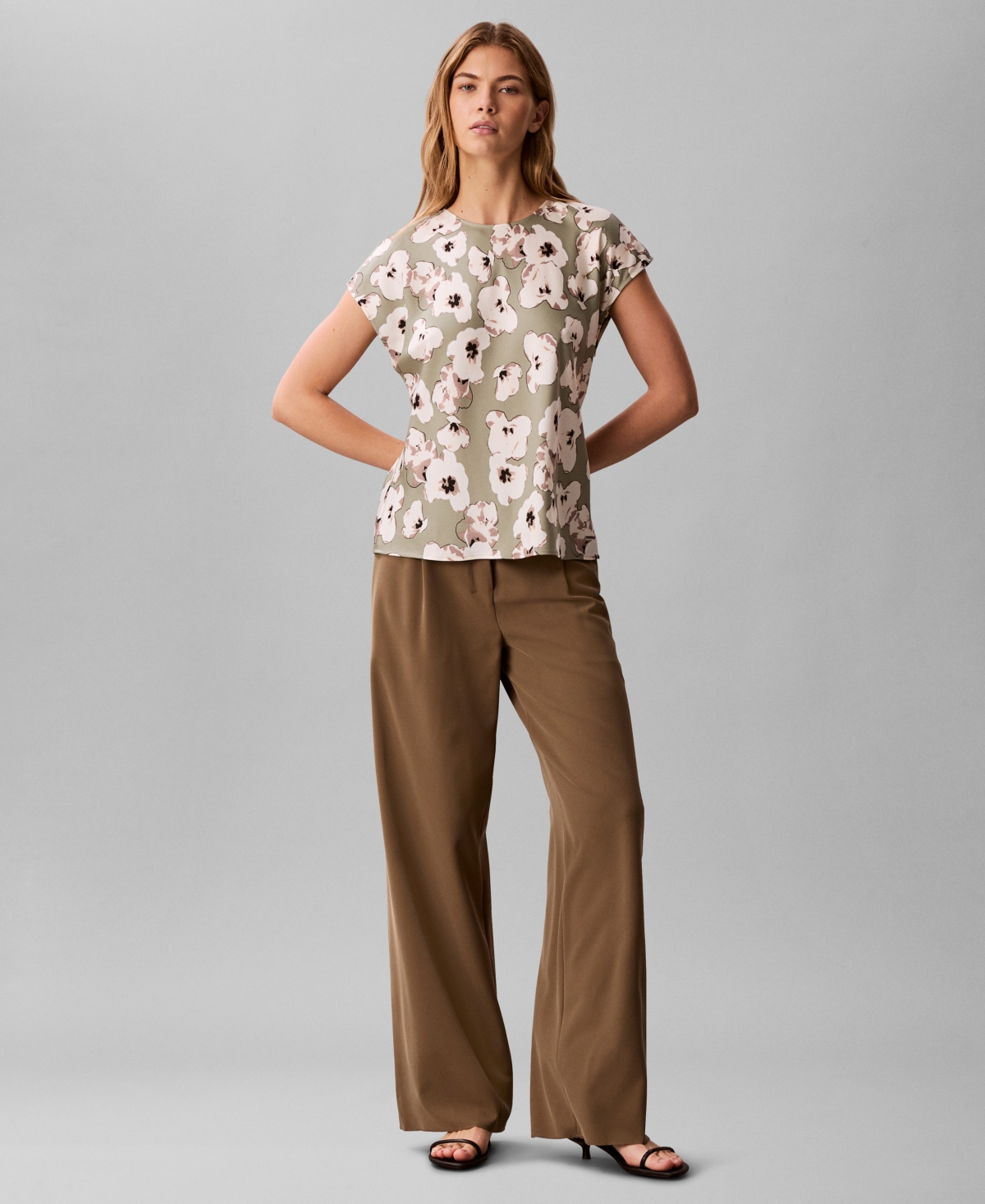 Click here for Calvin Klein Womens Printed Crewneck Top - Shadow... prices