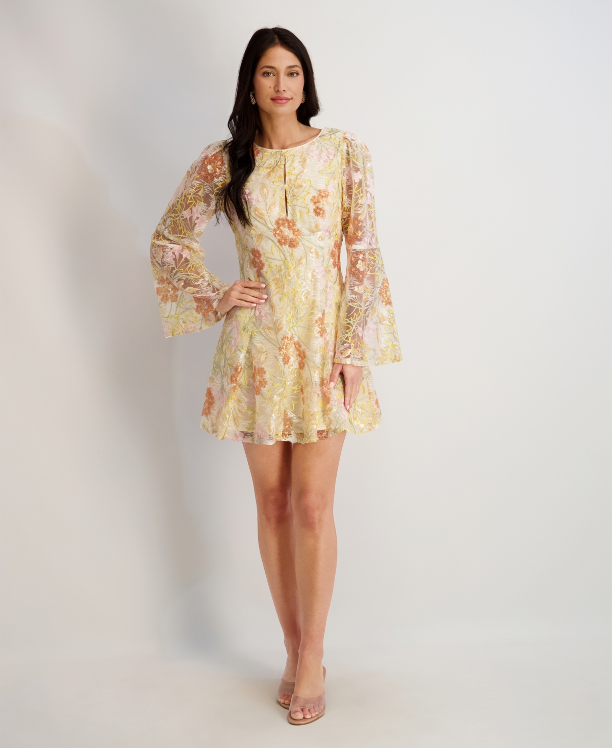 Click here for kensie Womens Embroidered Keyhole Neck Mesh Dress... prices