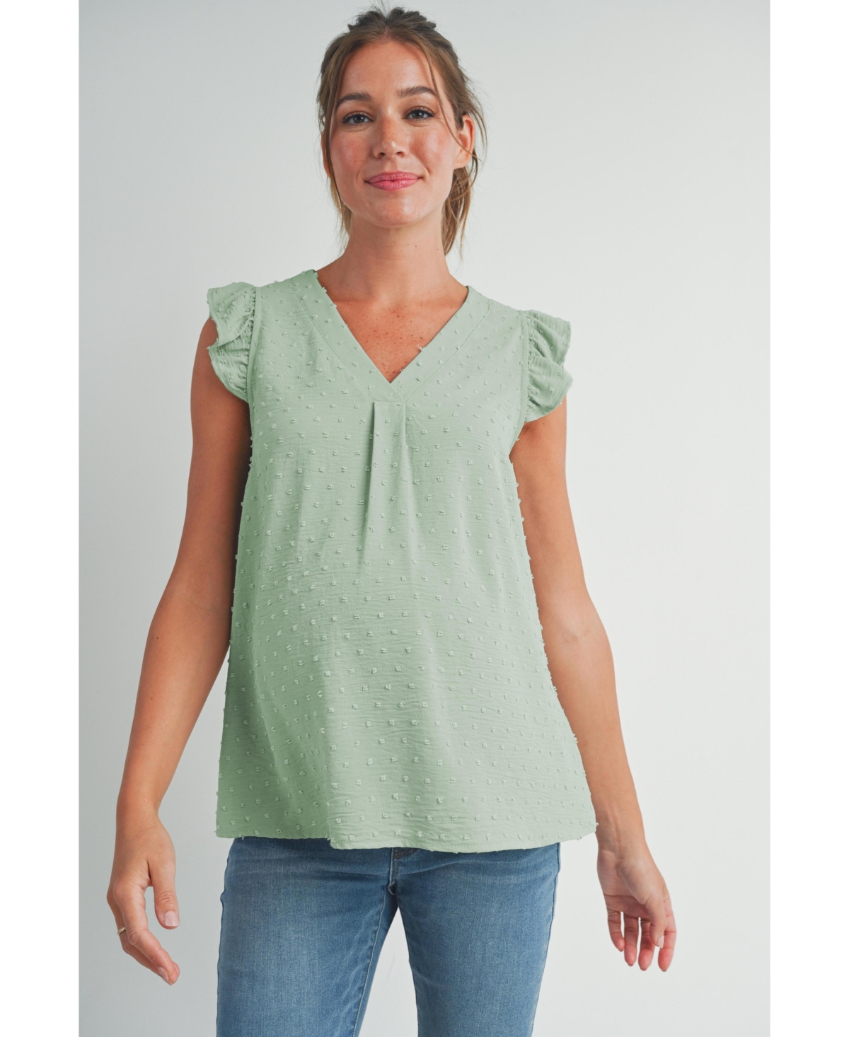 Click here for Hello Miz Womens Swiss Dot Flutter Cap Sleeve V-Ne... prices