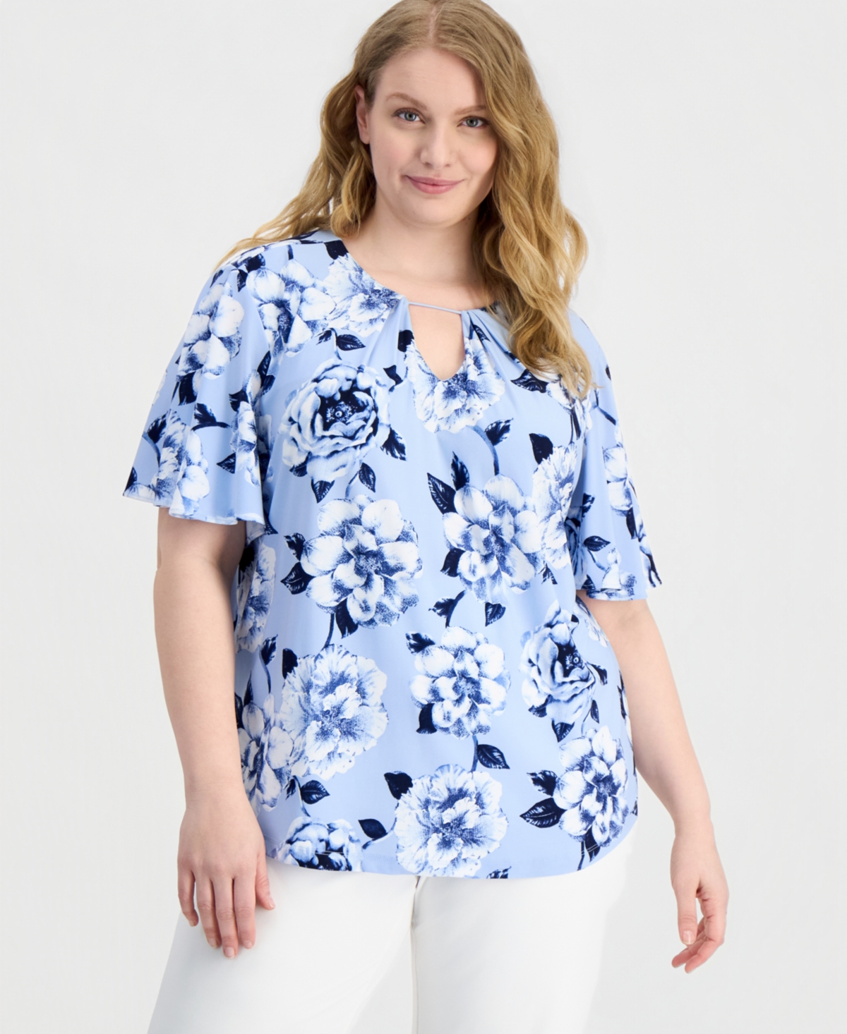 Click here for Anne Klein Plus Size Keyhole-Neck Short-Sleeve Top... prices