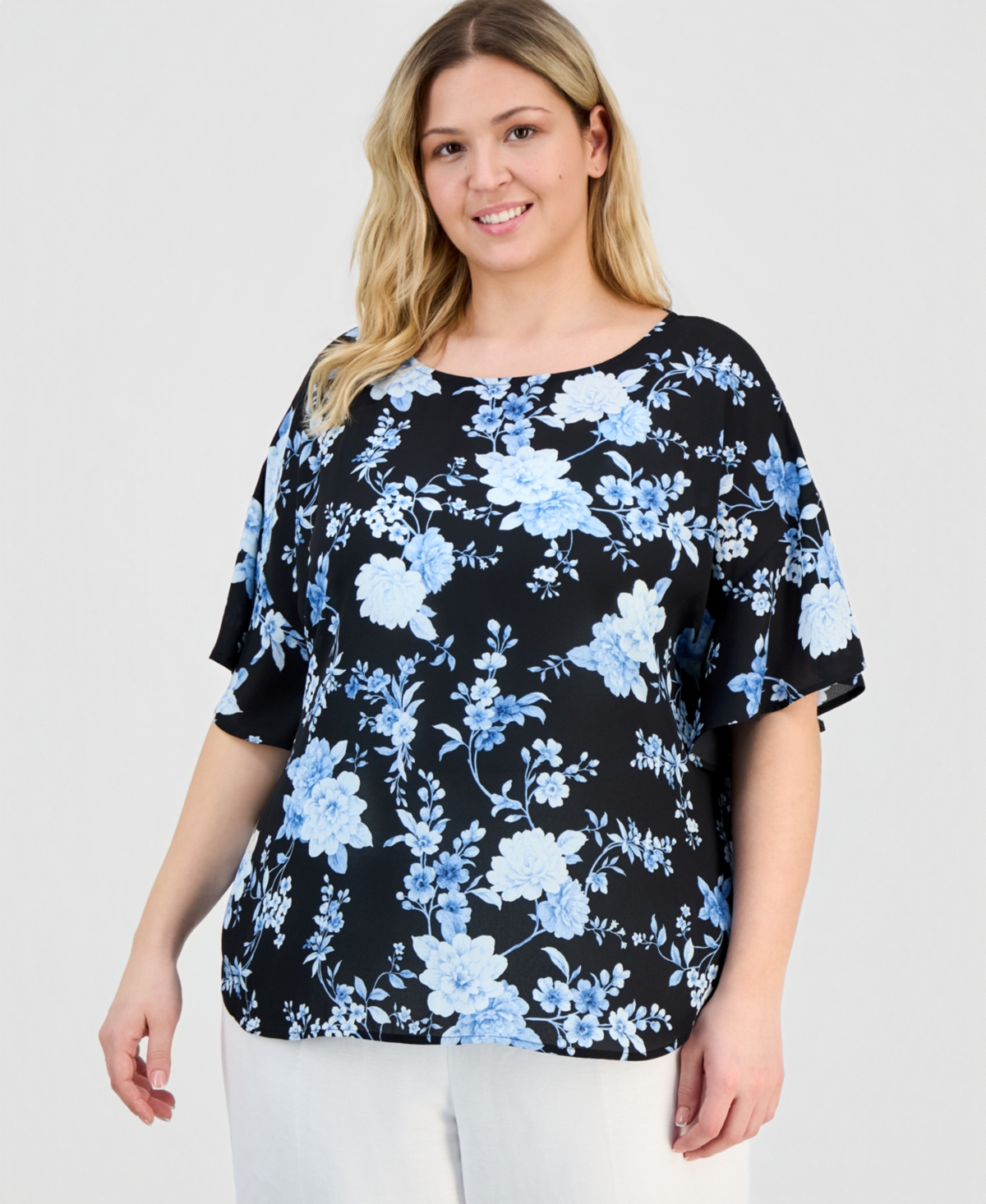 Click here for Anne Klein Plus Size Printed Flutter-Sleeve Top -... prices