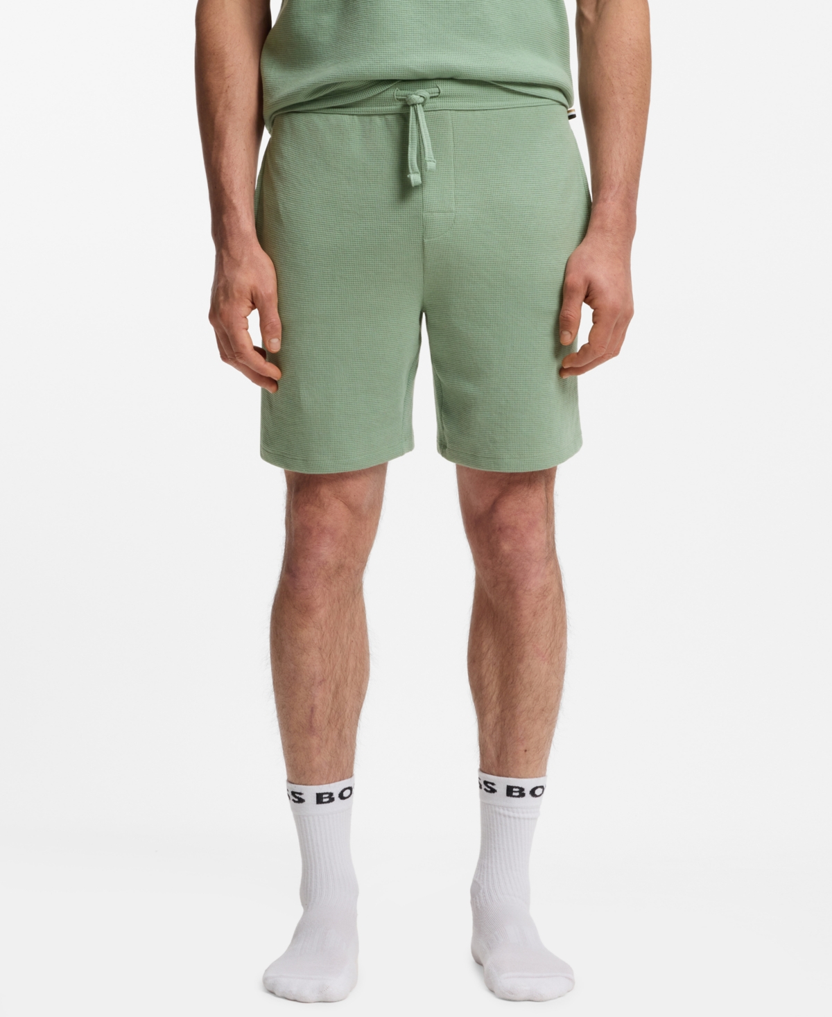 Click here for Boss Mens Embroidered Logo Detail Shorts - Green prices