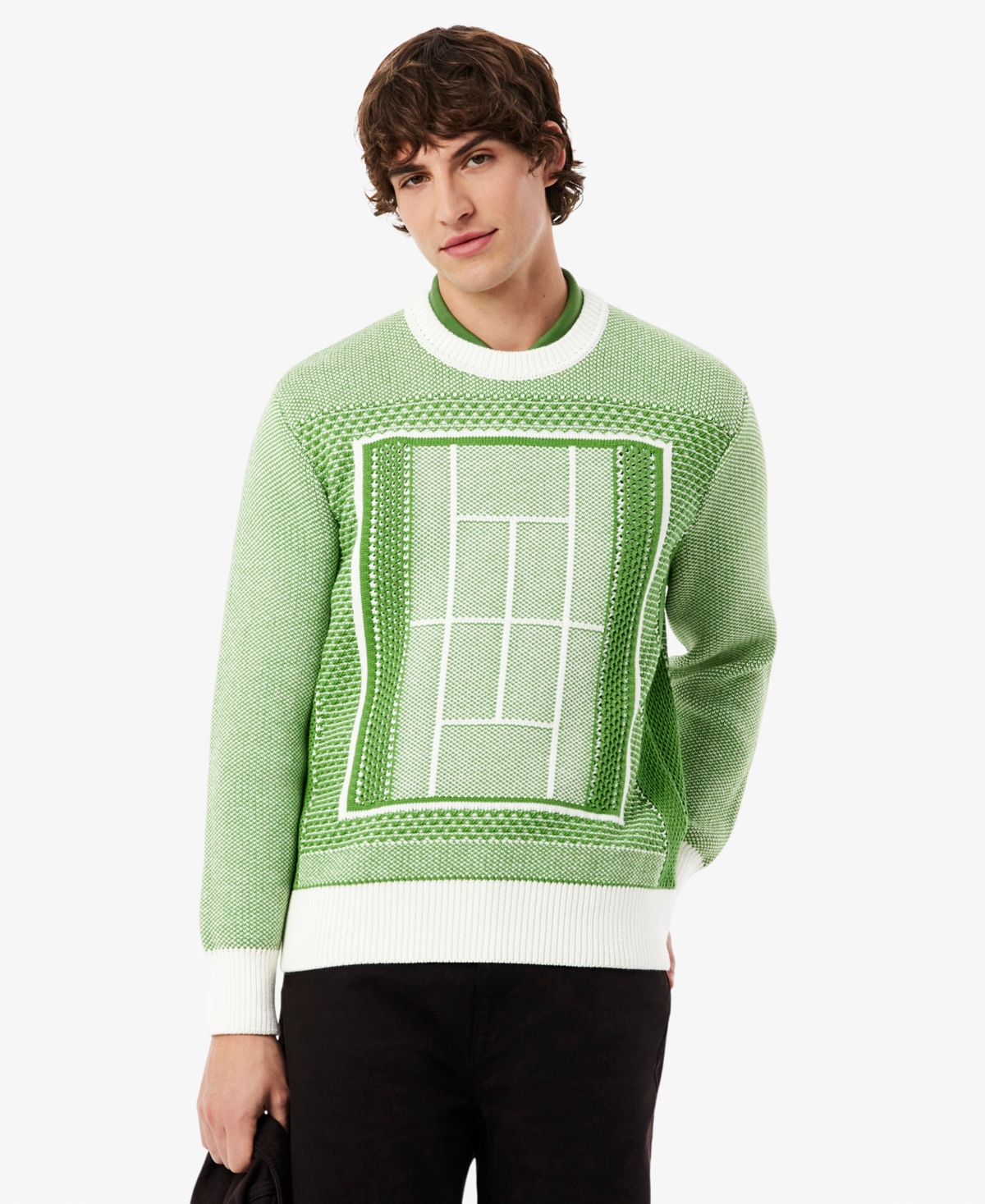 Click here for Lacoste Mens Crewneck Tennis Court Graphic Jacquar... prices