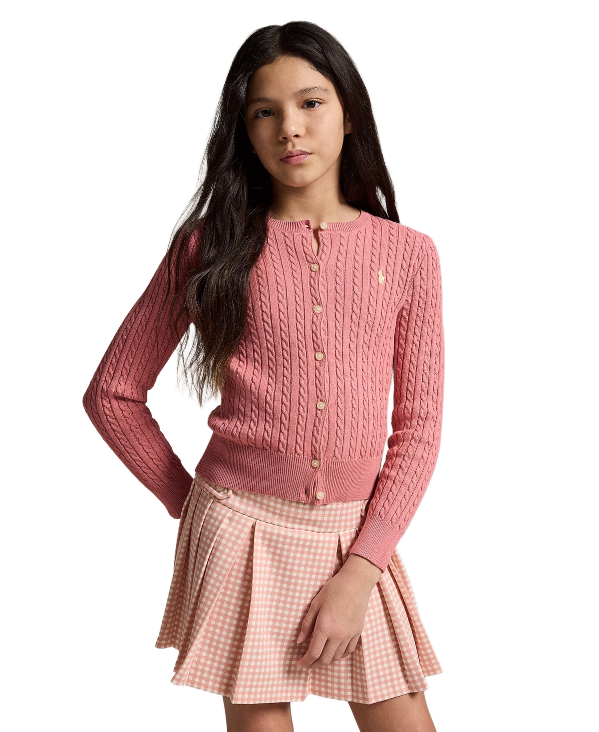 Click here for Polo Ralph Lauren Girls 7-16 Mini-Cable Button Fro... prices