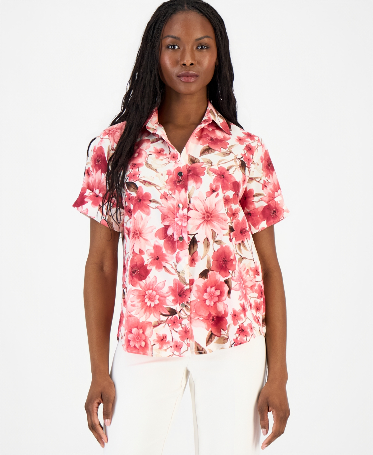 Click here for Anne Klein Essentials Petite Printed Short-Sleeve... prices