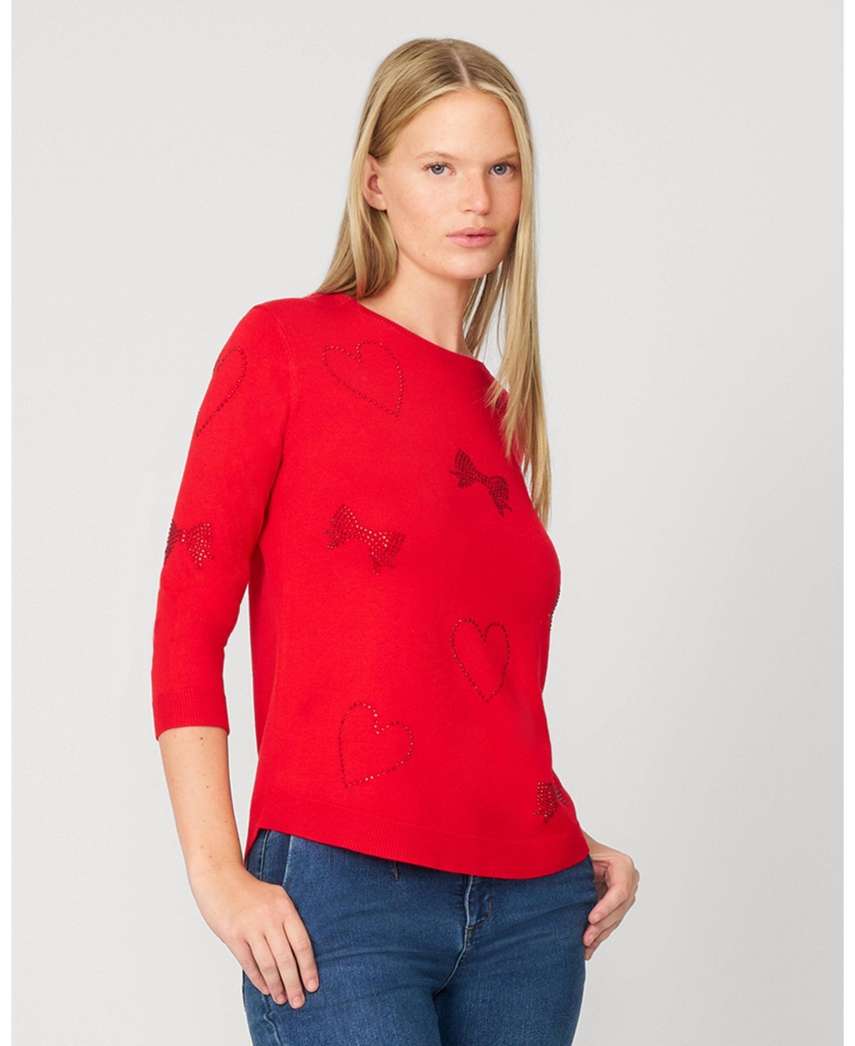 Click here for Cable & Gauge Womens Textured Heart & Bow Knit Top... prices