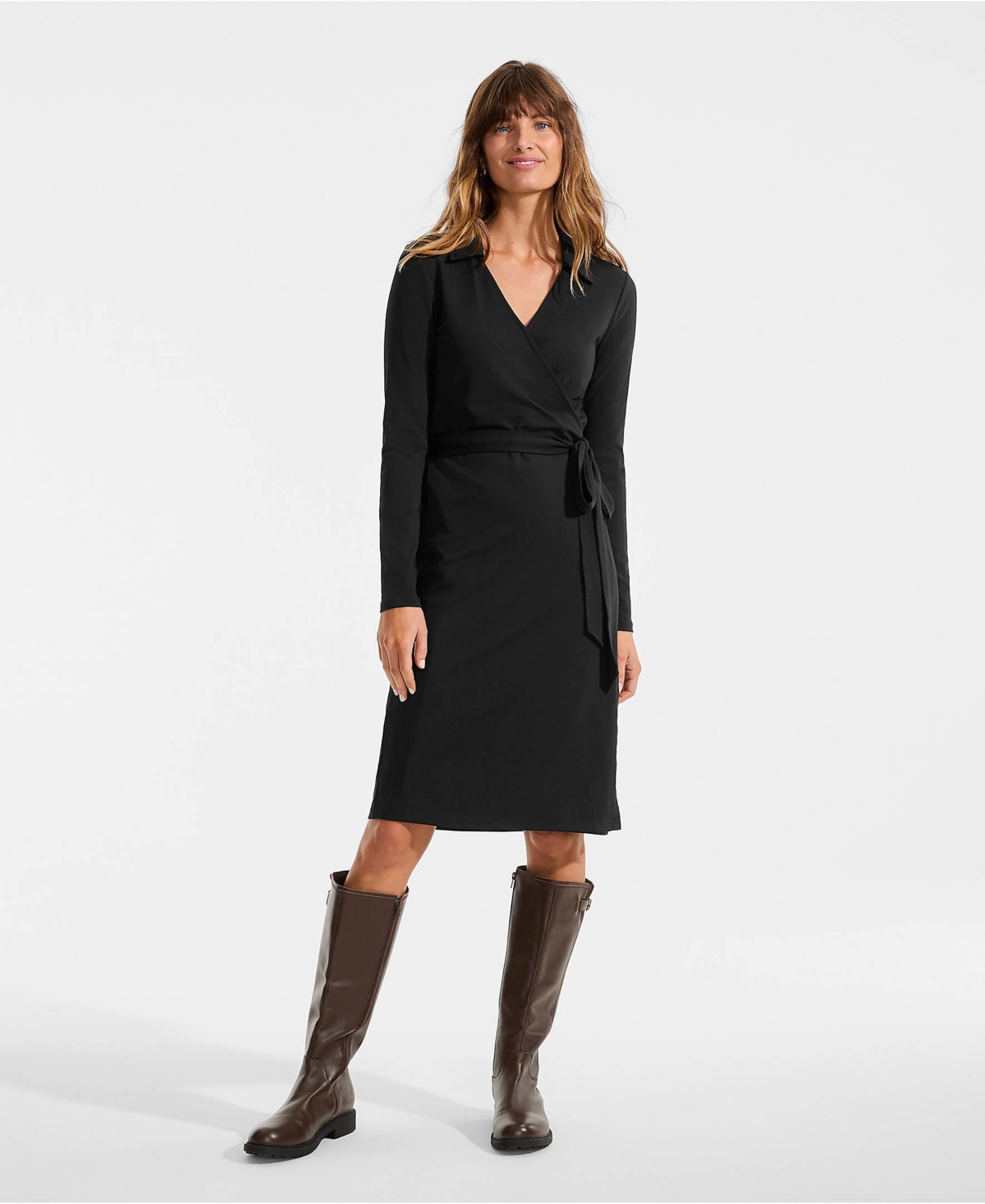 Click here for Lands End Womens Cotton Modal Collared Wrap Dress... prices