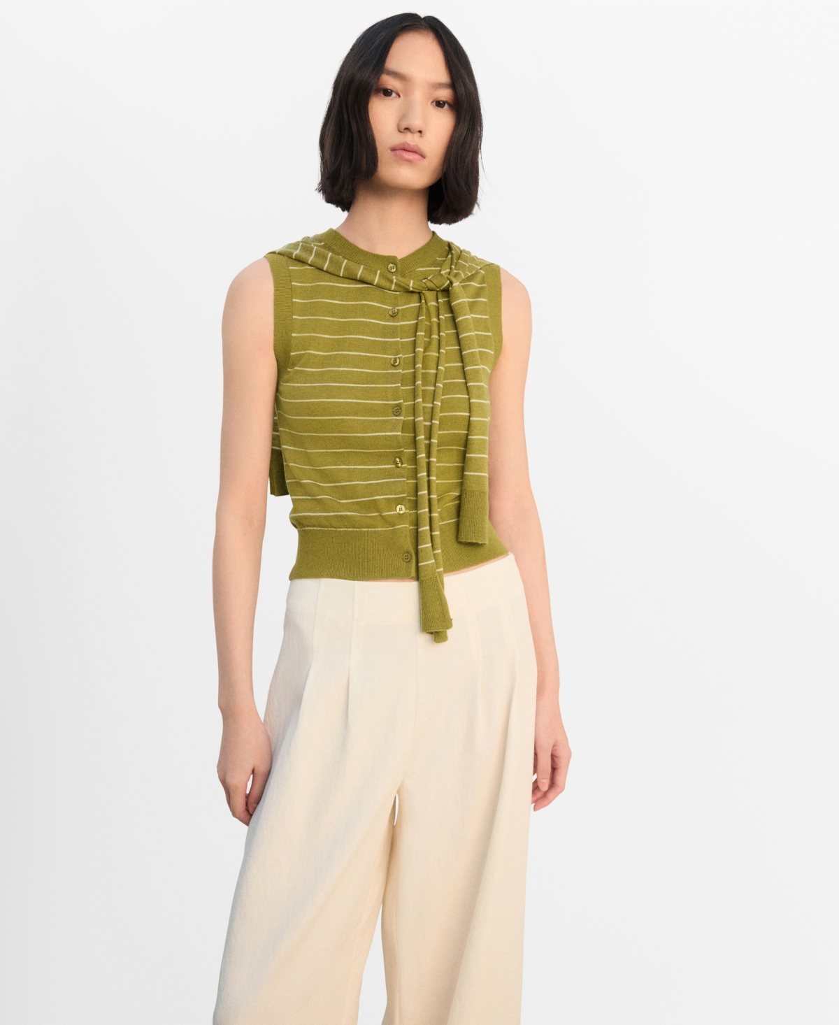 Click here for Mango Womens Jersey-Knit Waistcoat - Olive Green prices