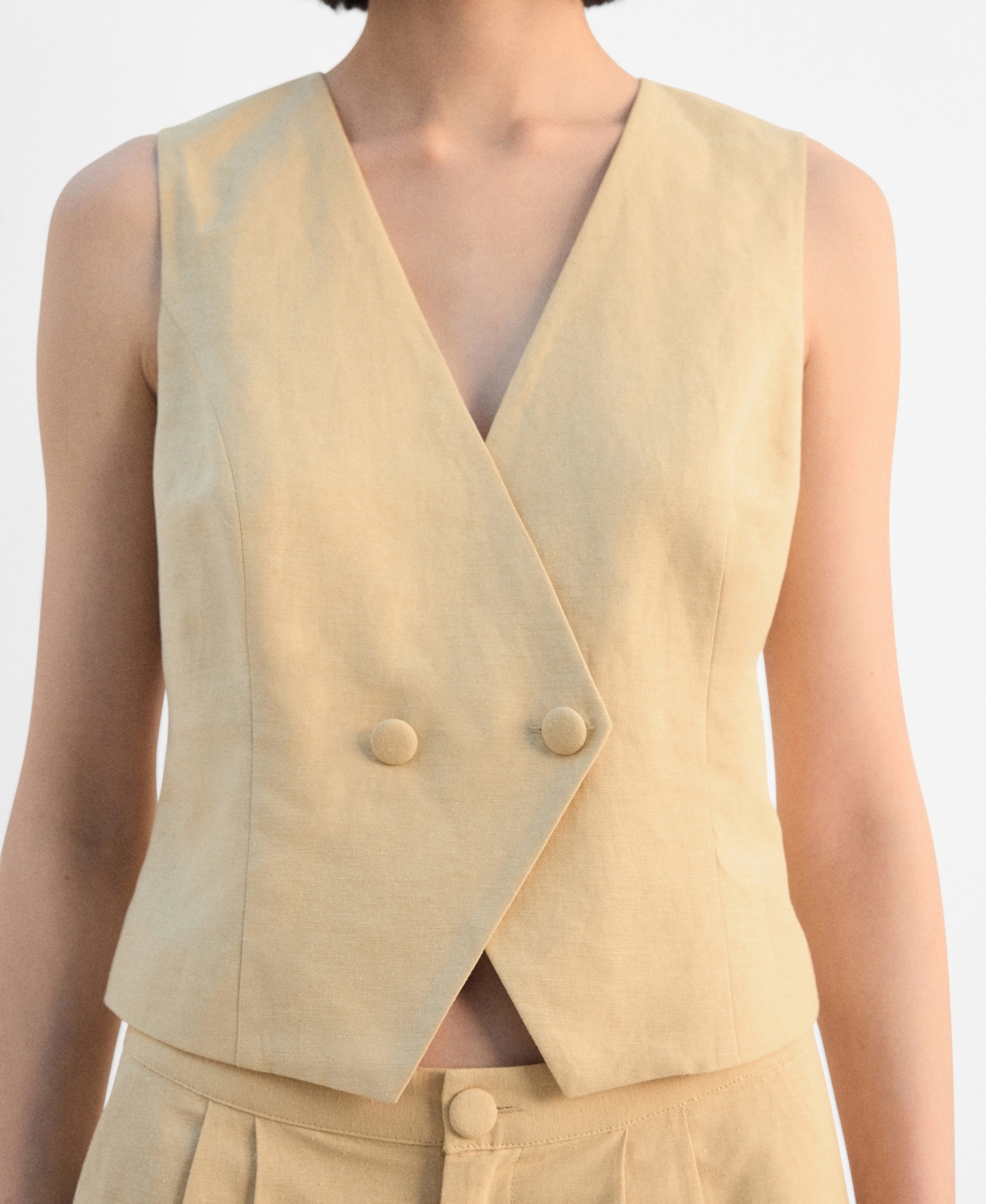 Click here for Mango Womens Fitted Suit Vest - Mustard prices