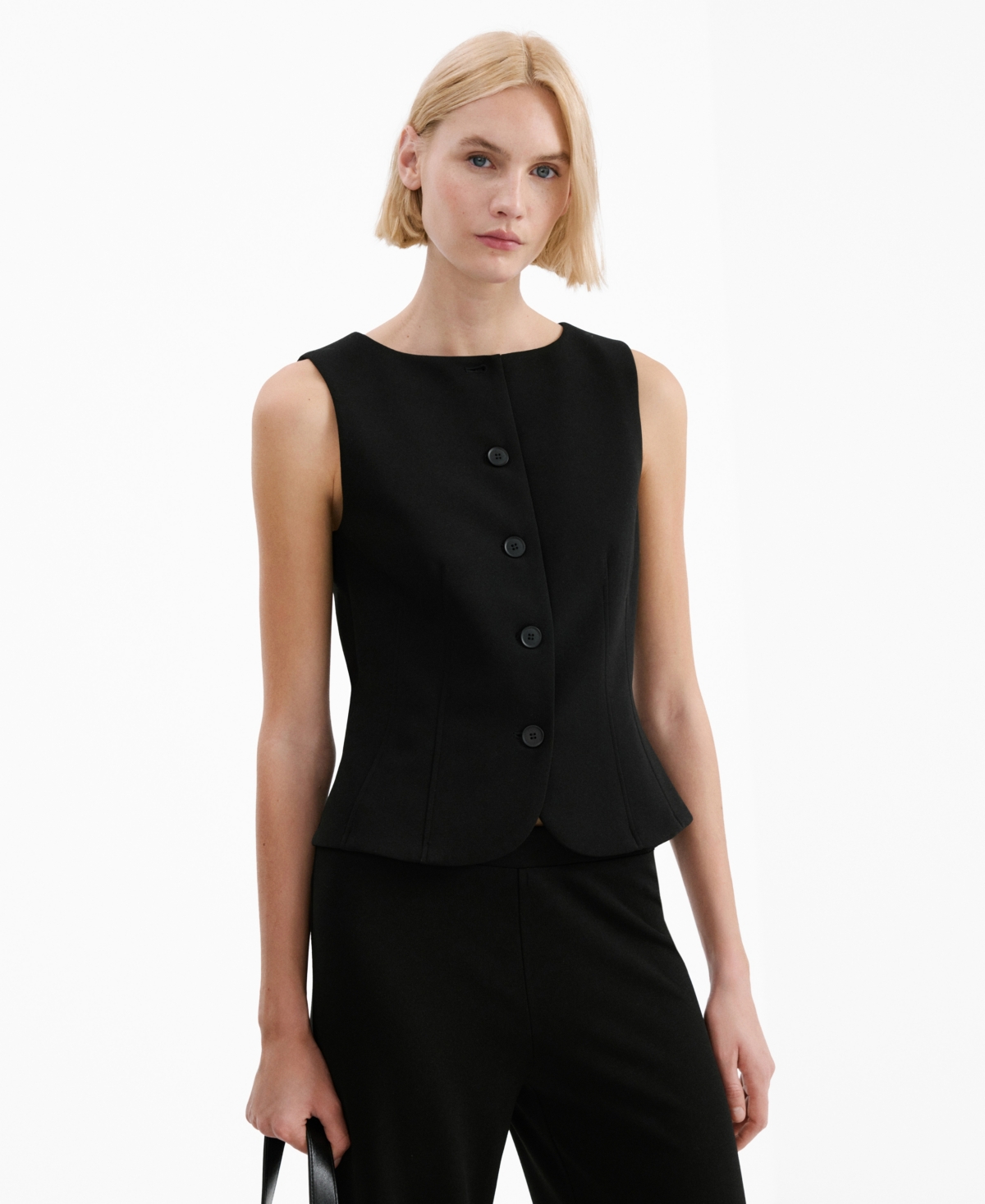 Click here for Mango Womens Buttons Suit Vest - Black prices