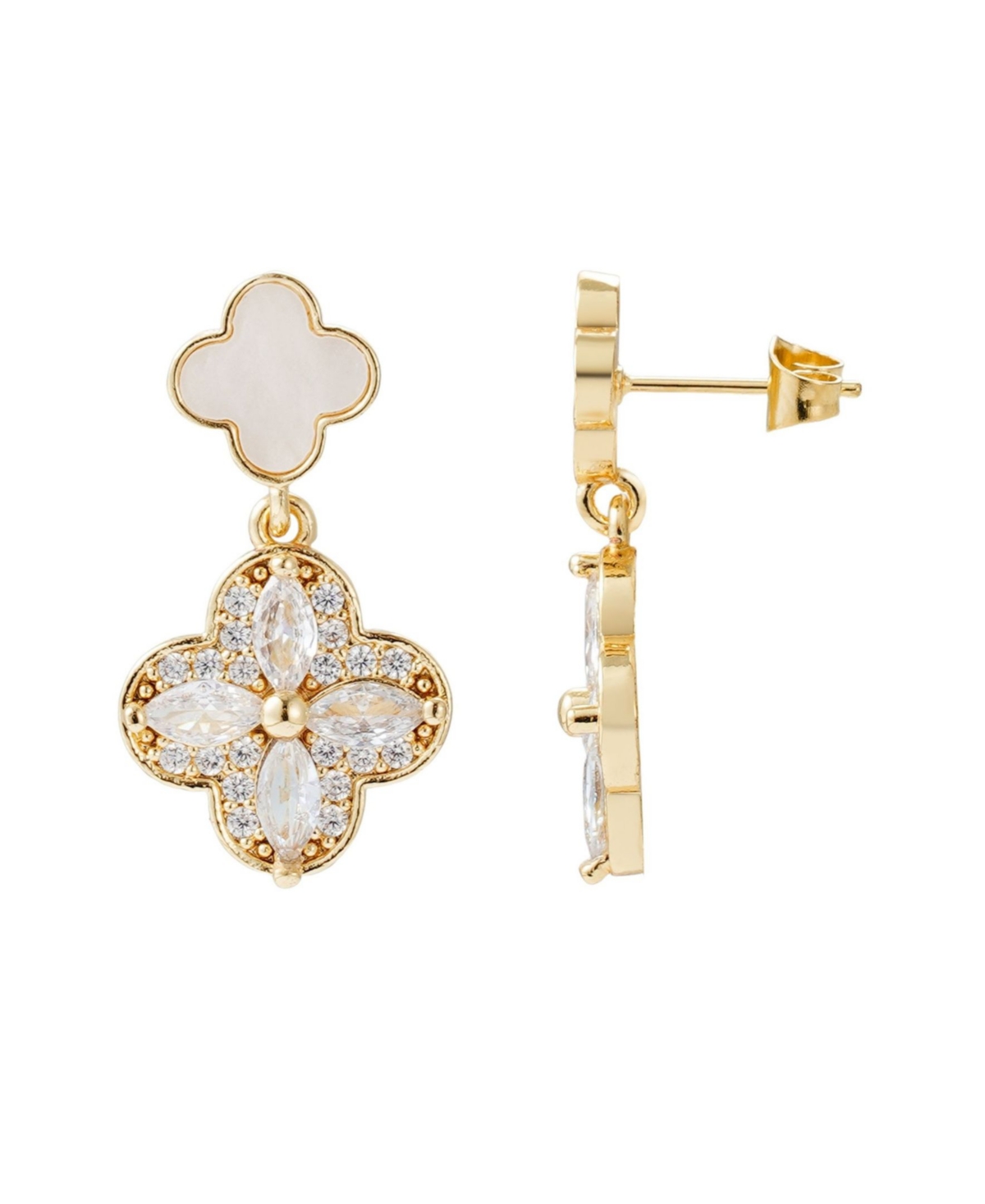 Click here for Adornia Gold Mother of Pearl and Cz Clover Drop Ea... prices