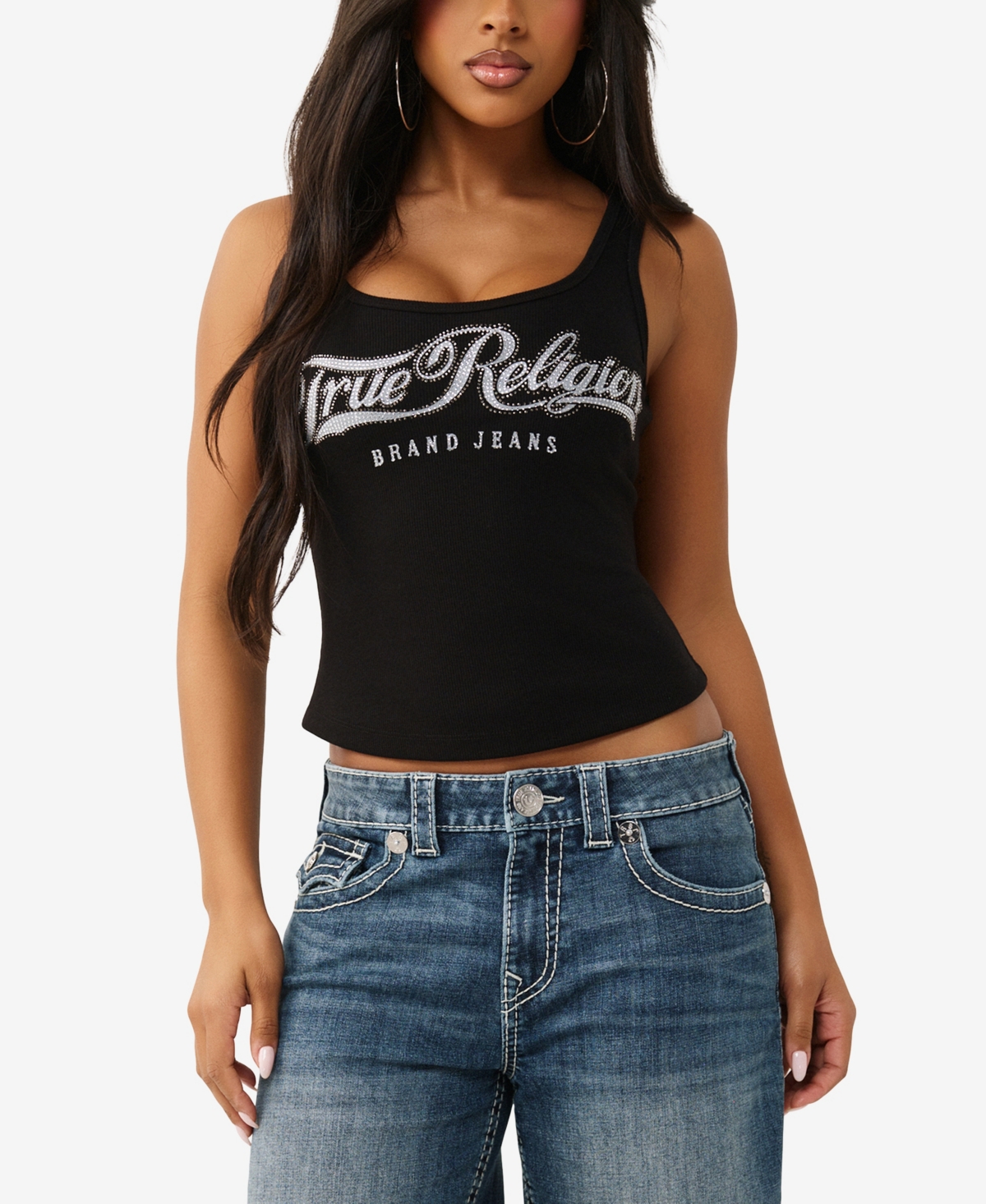 Click here for True Religion Womens Crystal Square Neck Rib Tank... prices