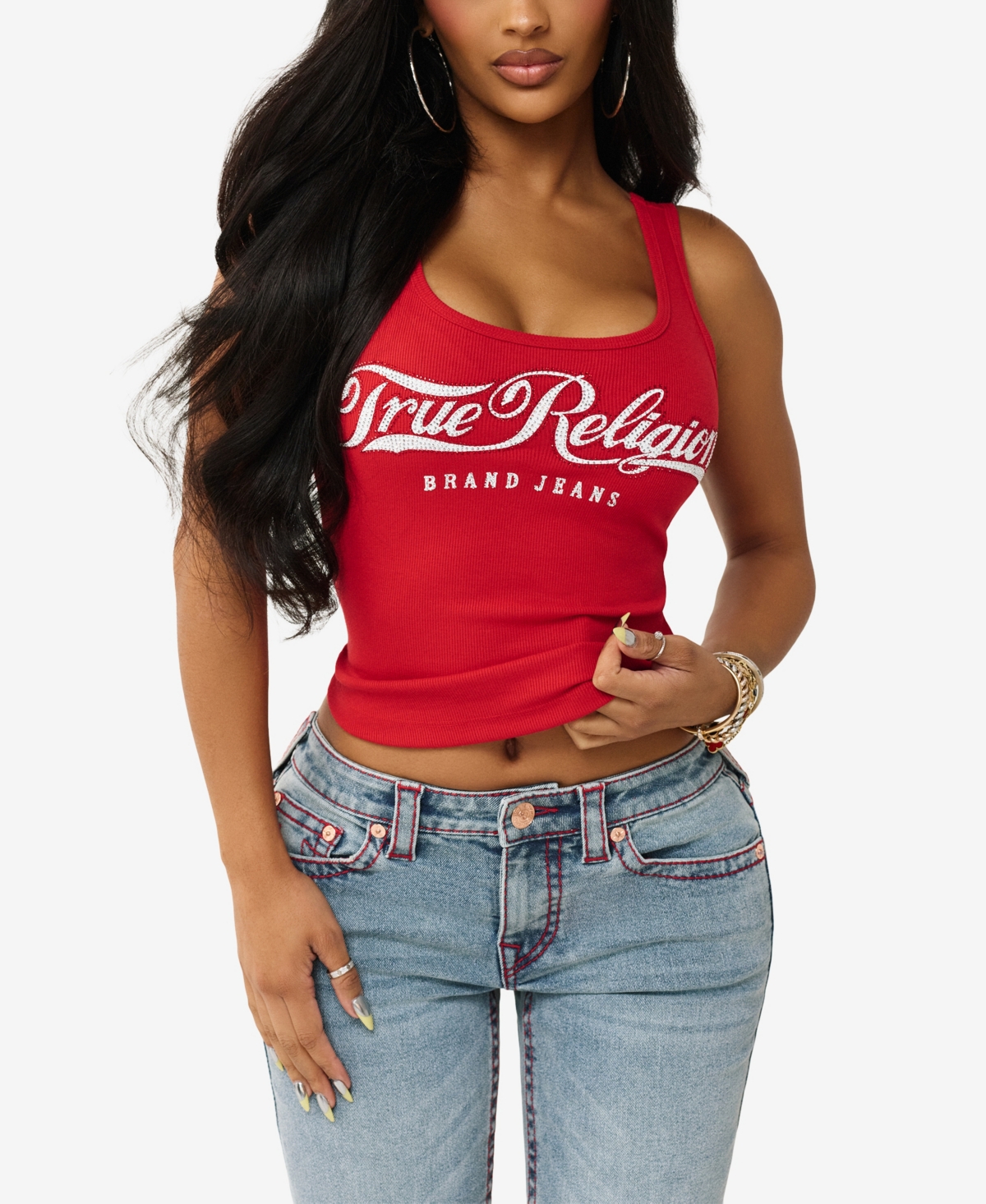 Click here for True Religion Womens Crystal Square Neck Rib Tank... prices