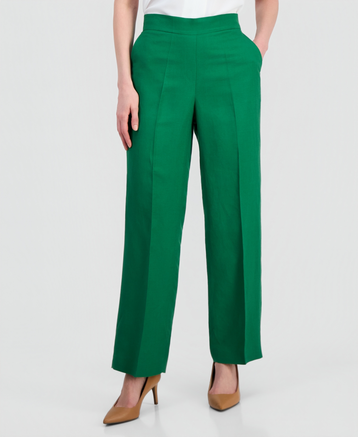 Click here for Kasper Womens Linen-Blend Pull-On Pants - Lush Gre... prices