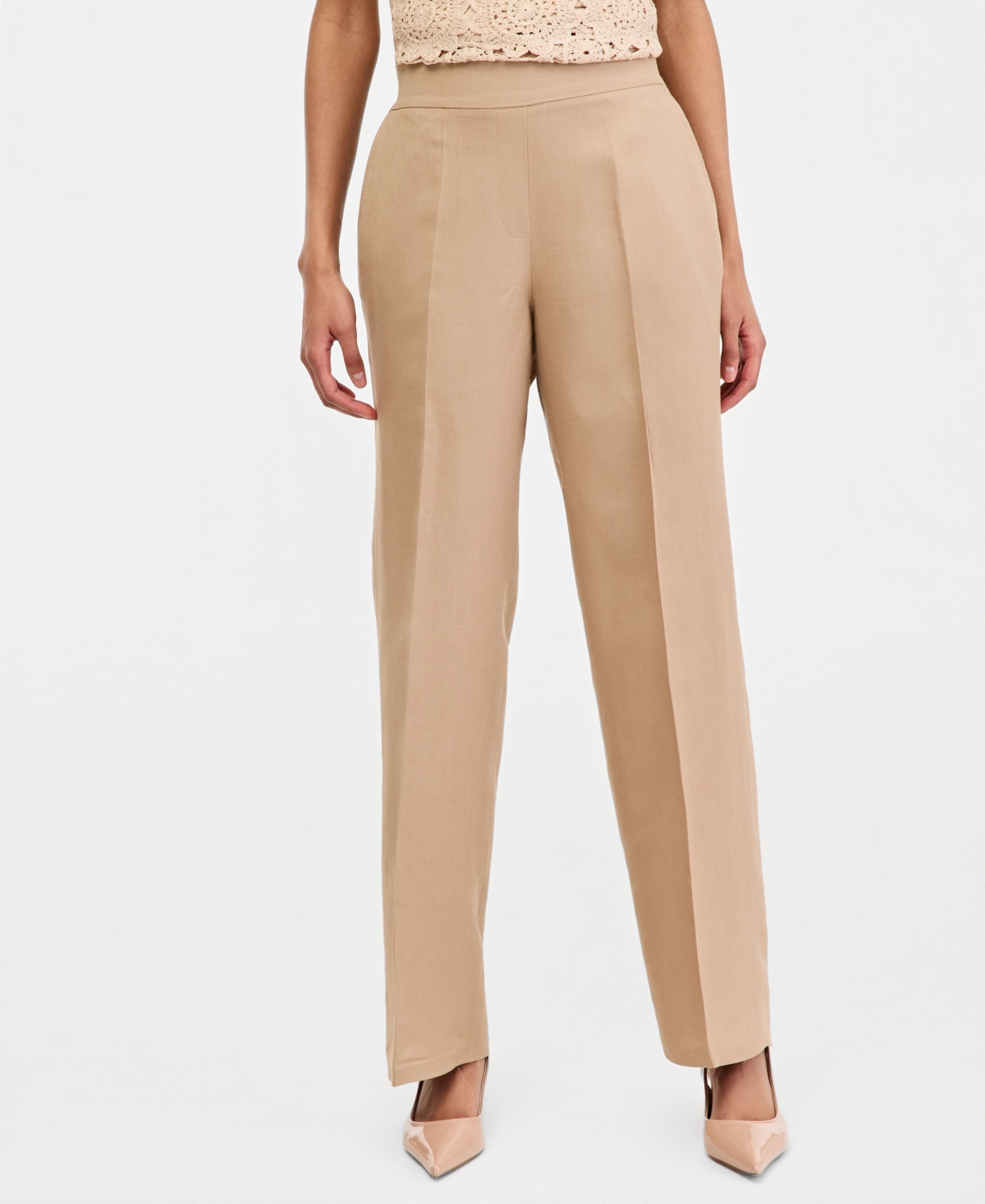 Click here for Kasper Womens Linen-Blend Pull-On Pants - Toasted... prices