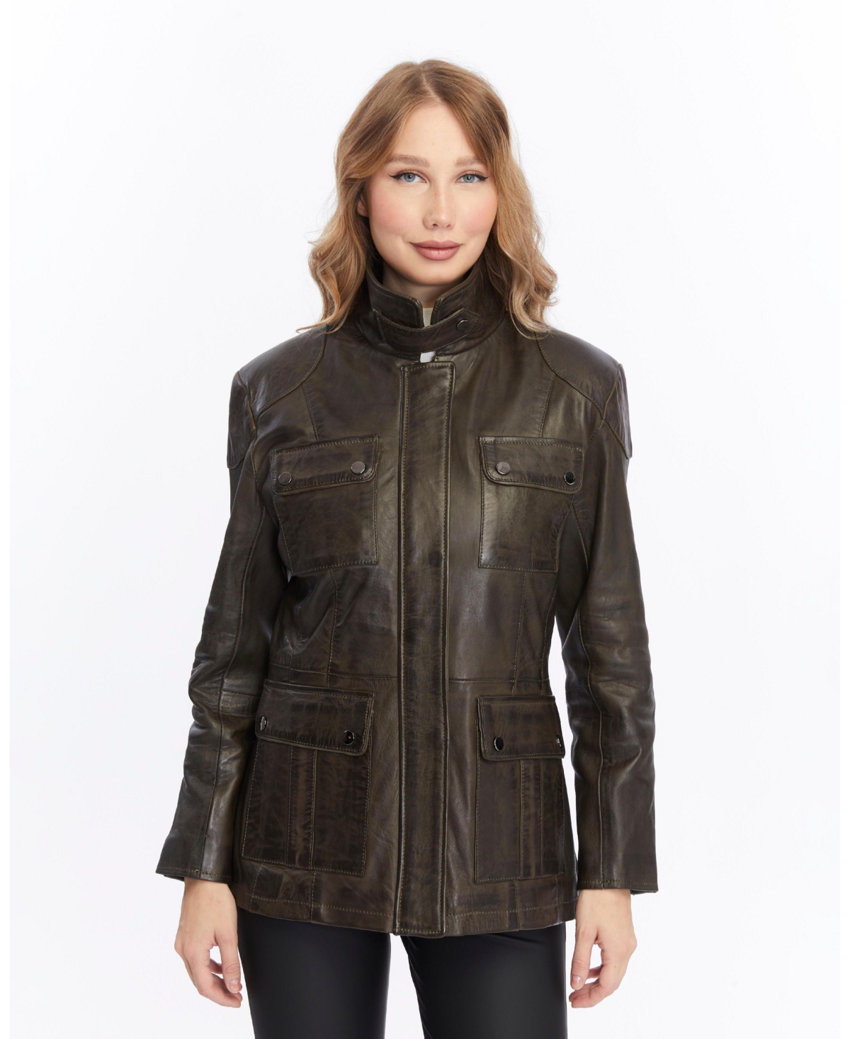 Click here for Furniq Uk Womens Utility Style Leather Jacket - Br... prices