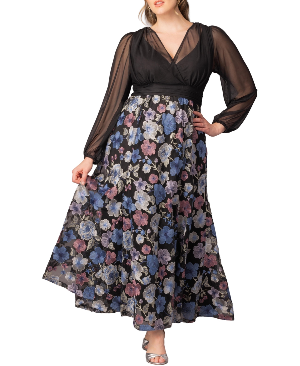 Click here for Kiyonna Plus Size Isabella Embroidered Mesh Formal... prices