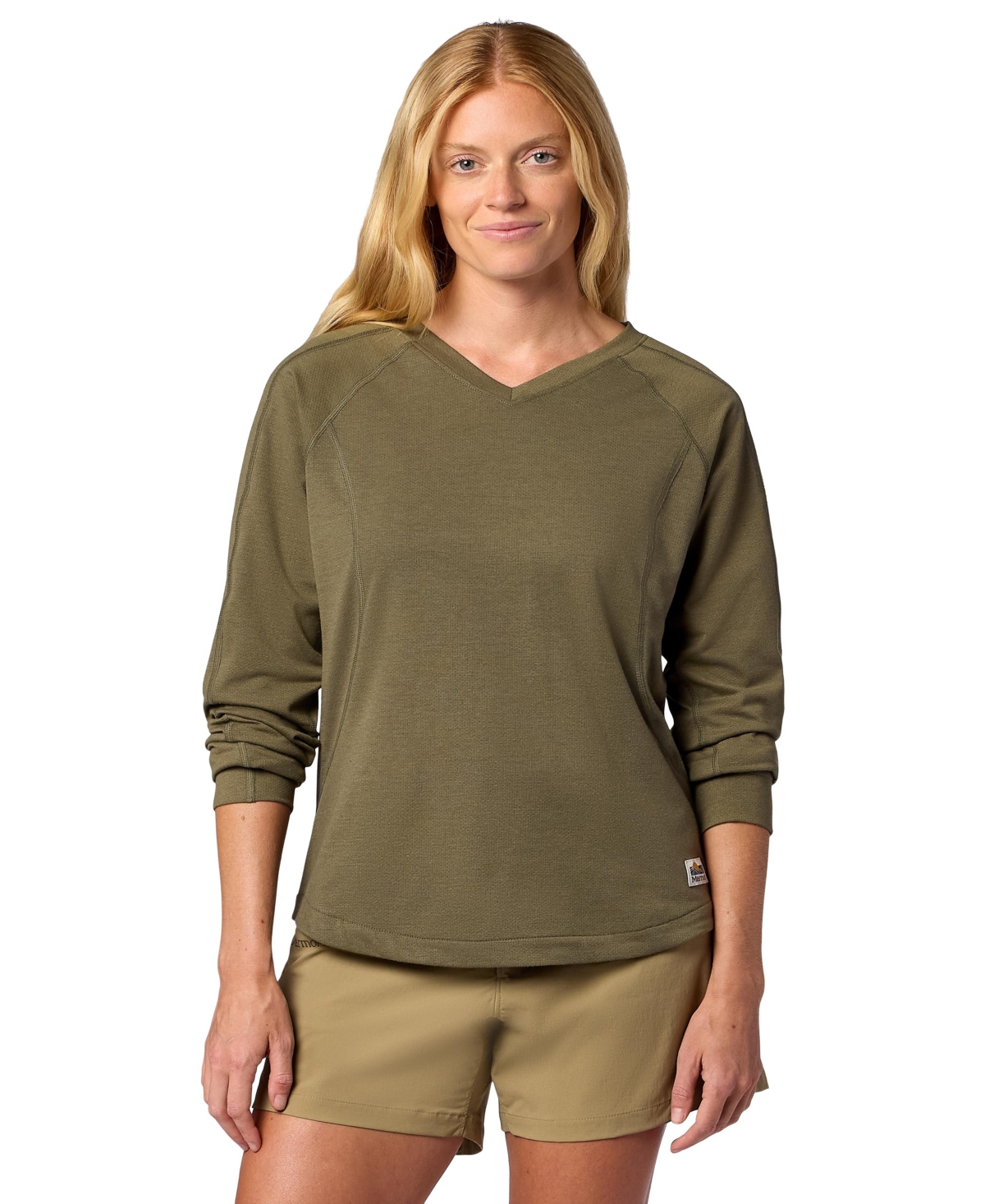 Click here for Marmot Womens Sereno V-Neck T-Shirt - Olive Grov prices