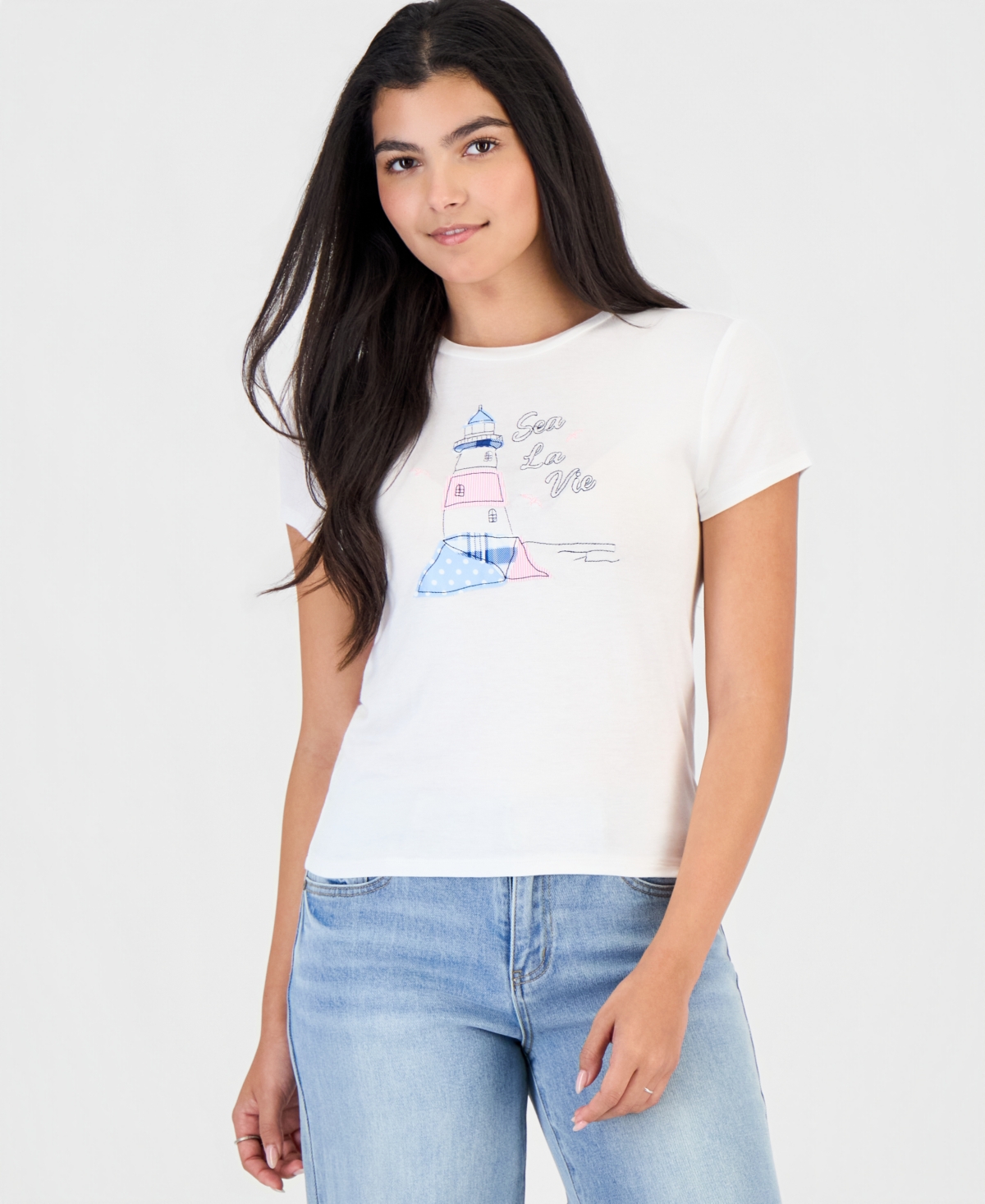 Click here for Rebellious One Juniors Embroidered Crewneck T-Shir... prices