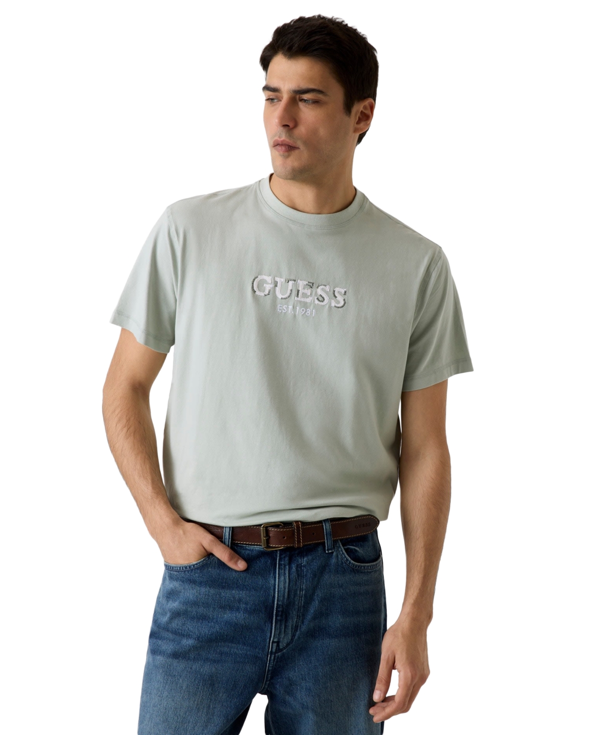 Click here for Guess Mens Logo Contrast Crewneck T-Shirt - Sweet... prices