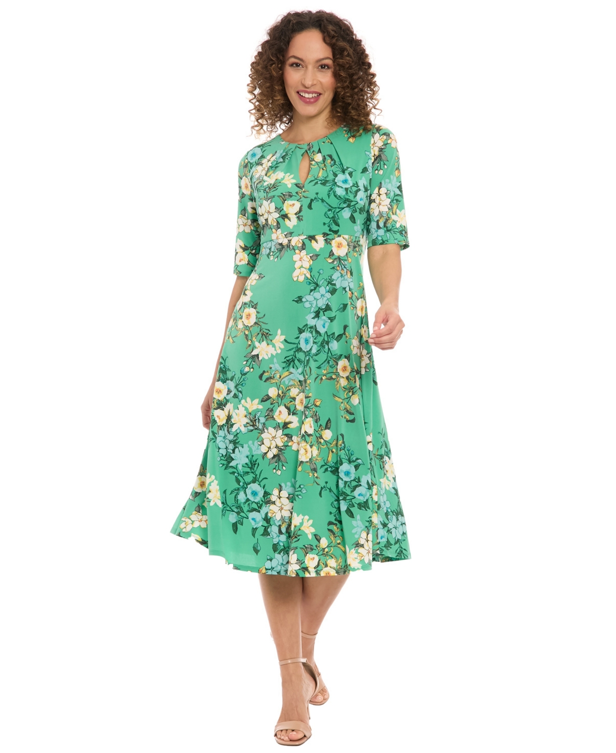Click here for London Times Womens Keyhole Neck Midi Dress - Gree... prices
