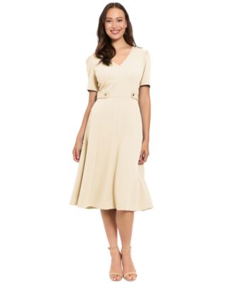 London Times Women's V-Neck Side Tab Midi Dress - Macy's