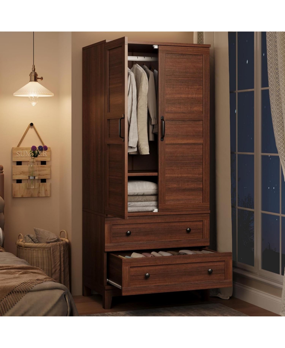 Click here for Armoire Wardrobe Closet with 2 Drawers 72 in Woode... prices
