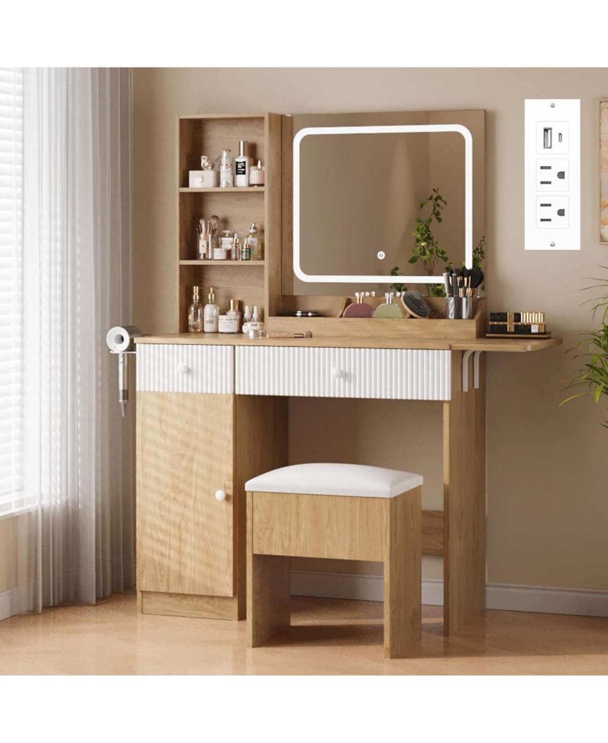 Click here for Gaomon Natural Wood Foldable Vanity Desk  Lighted... prices