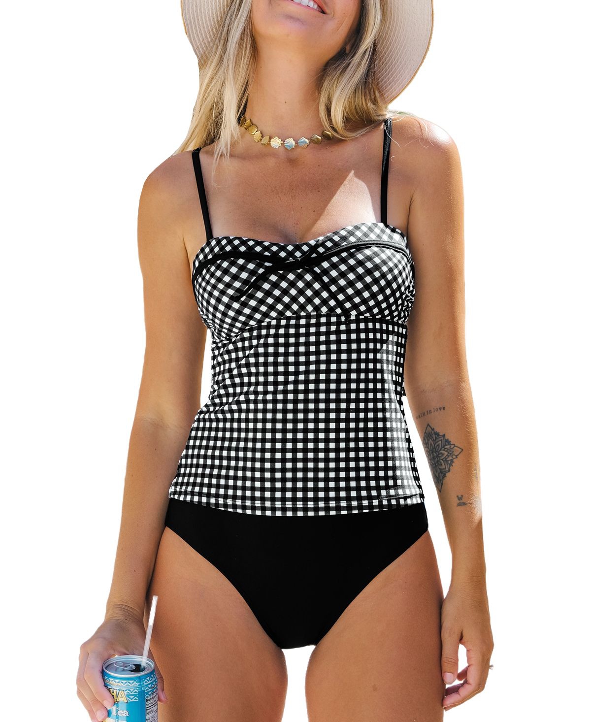 Click here for Cupshe Womens Midnight Checkmate Gingham Tankini S... prices