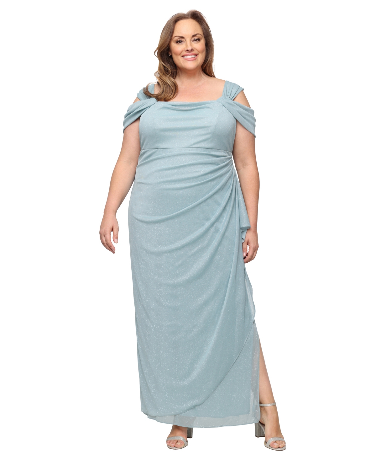 Alex Evenings Plus Size Draped Cold-Shoulder Dress - Ice Sage