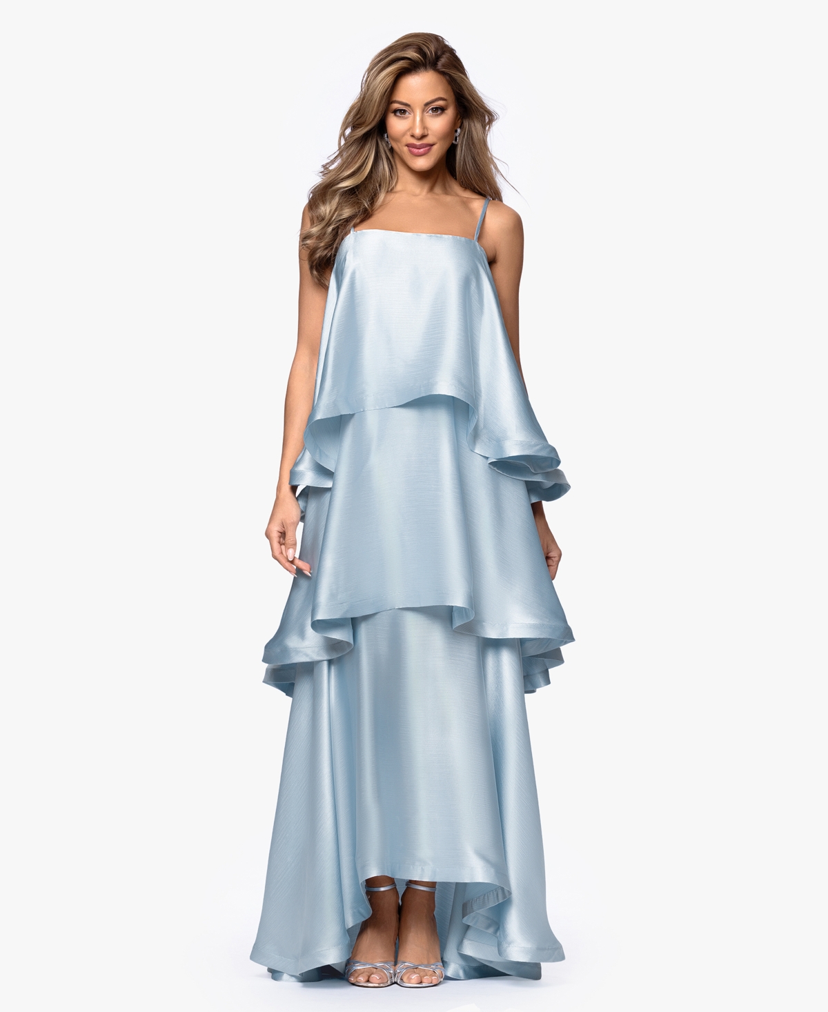 Click here for Xscape Womens Square Neck Tiered Maxi Dress - Blue prices
