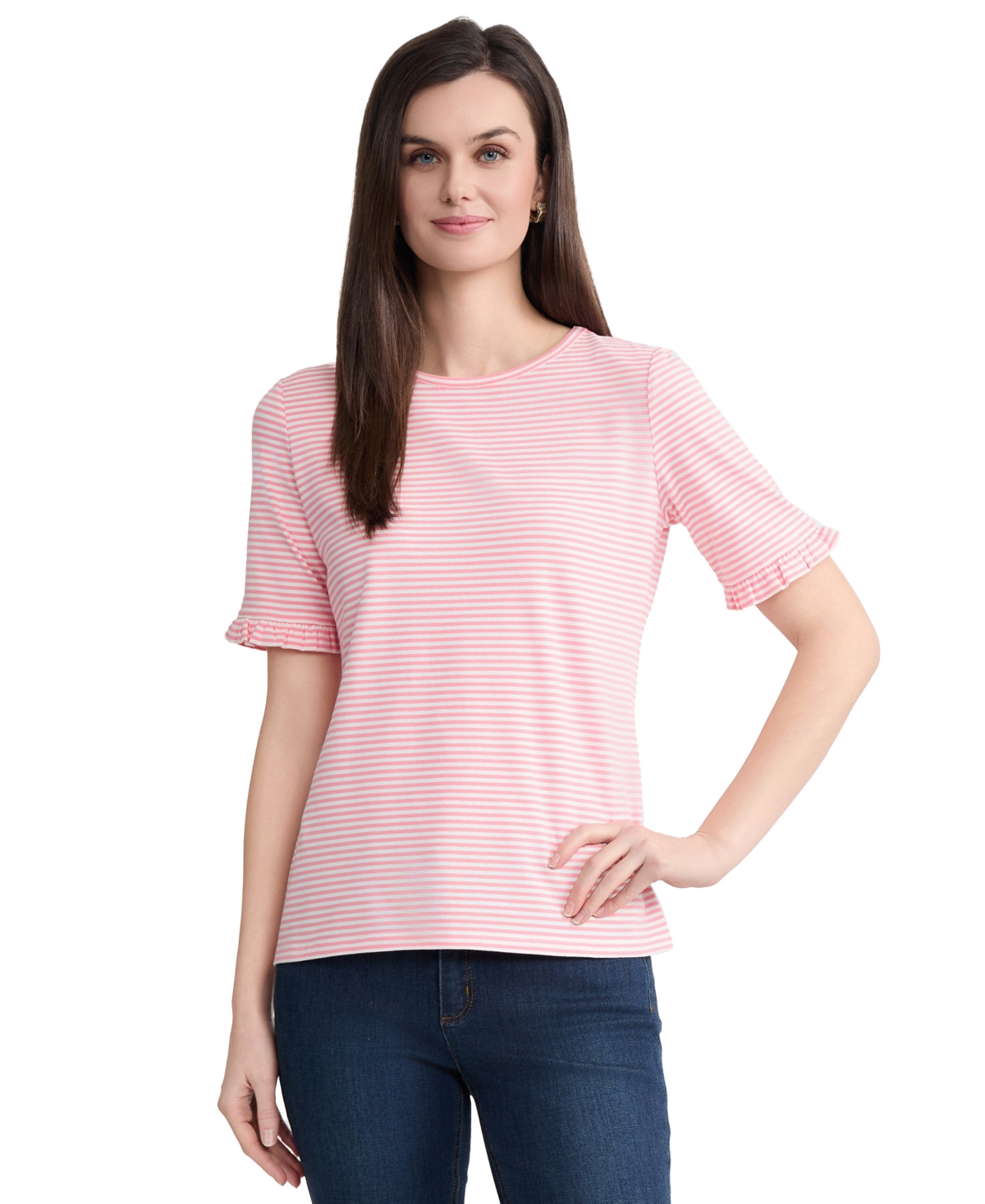 Click here for Jones New York Womens Ruffle Elbow Sleeve Crew Nec... prices