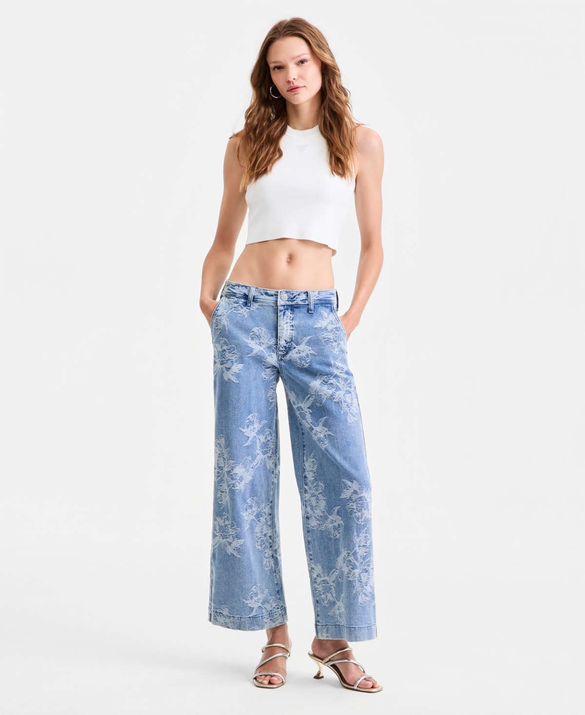 Click here for Guess Womens Zoya Wide-Leg Crop Jeans - BLOSSOM LI... prices