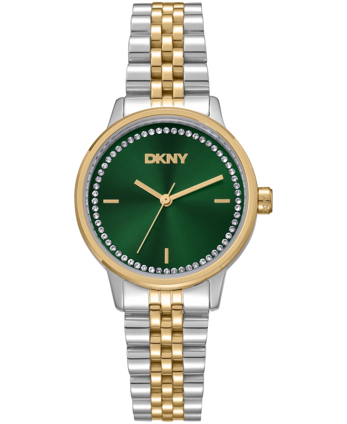 Click here for Dkny Womens Green Crystal Accented Dial Two-Tone G... prices