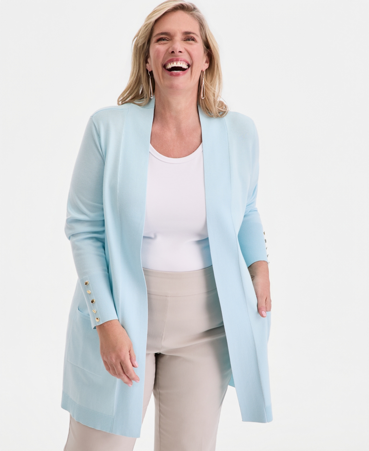 Click here for Jm Collection Plus Size Open-Front Long-Sleeve Car... prices