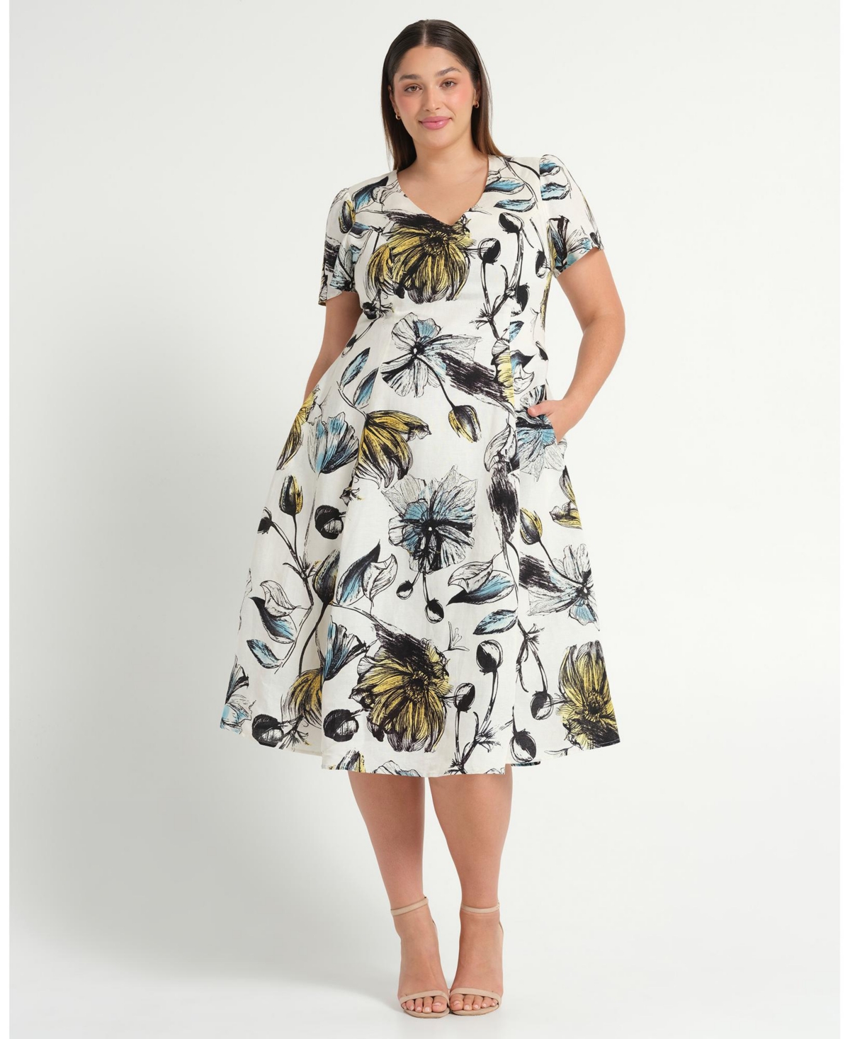 Click here for Estelle Womens Plus Sizes Vanessa Floral Linen Sum... prices